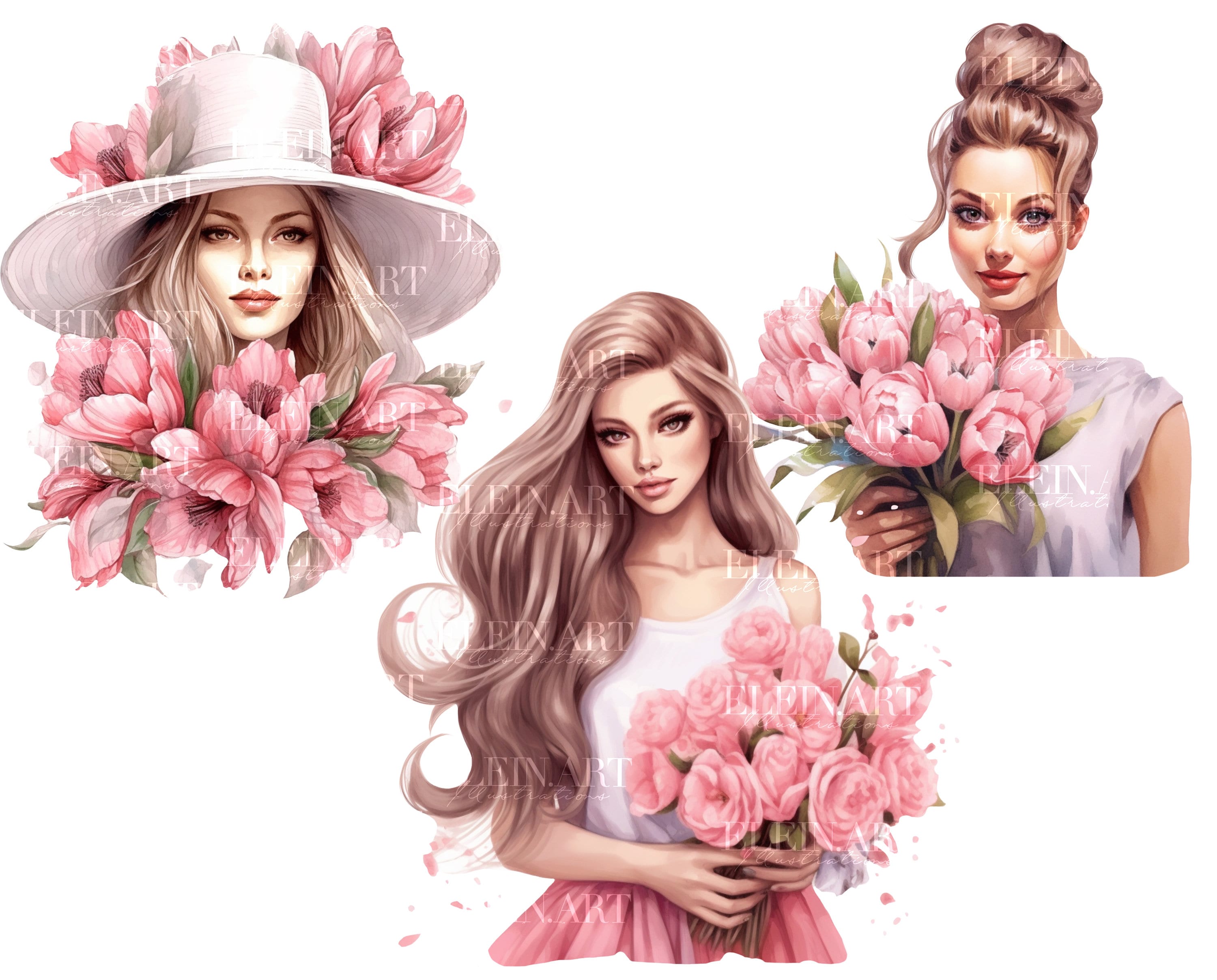 Summer Girl Clipart, Girl Watercolor, Girl Flower PNG, Spring Girl ...