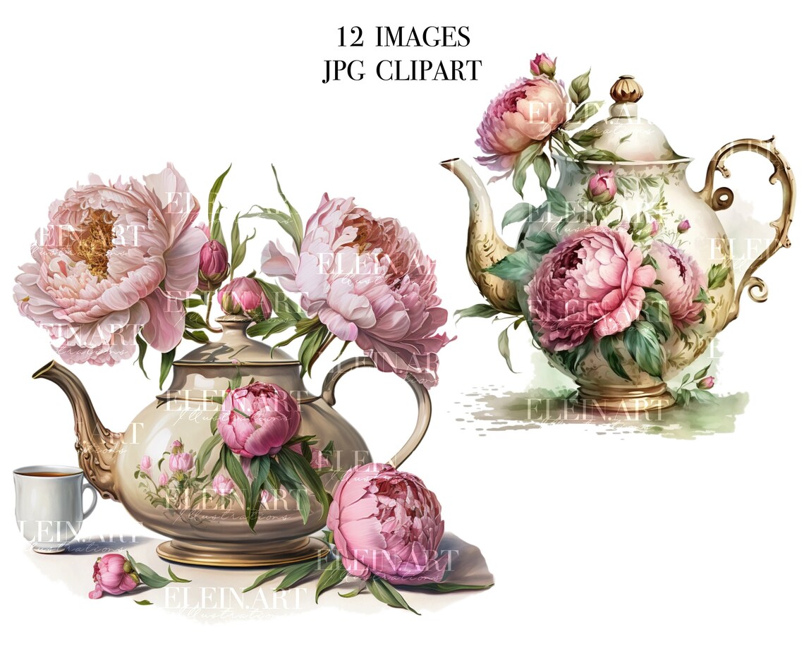 Watercolor Tea Party Clipart, Digital Cup of Tea Printable, Teapot ...