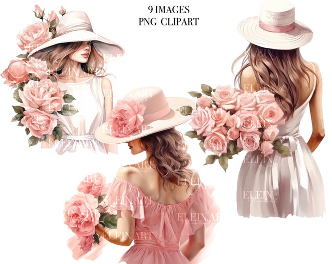 Watercolor Girl Clipart, Summer Girl Watercolor, Girl Flowers Clipart ...