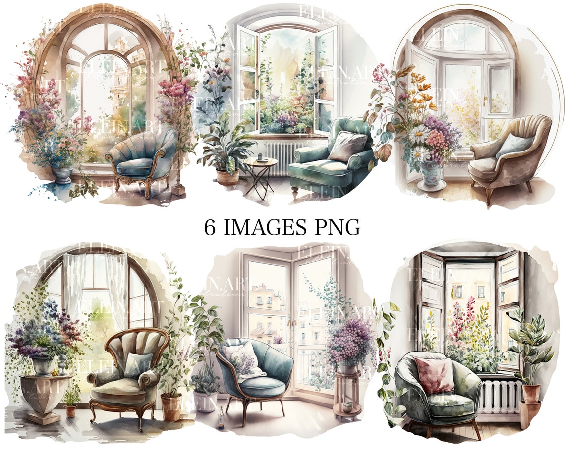 Country Store Clipart, Cozy Home Clipart, Watercolor Clipart Bundle PNG ...