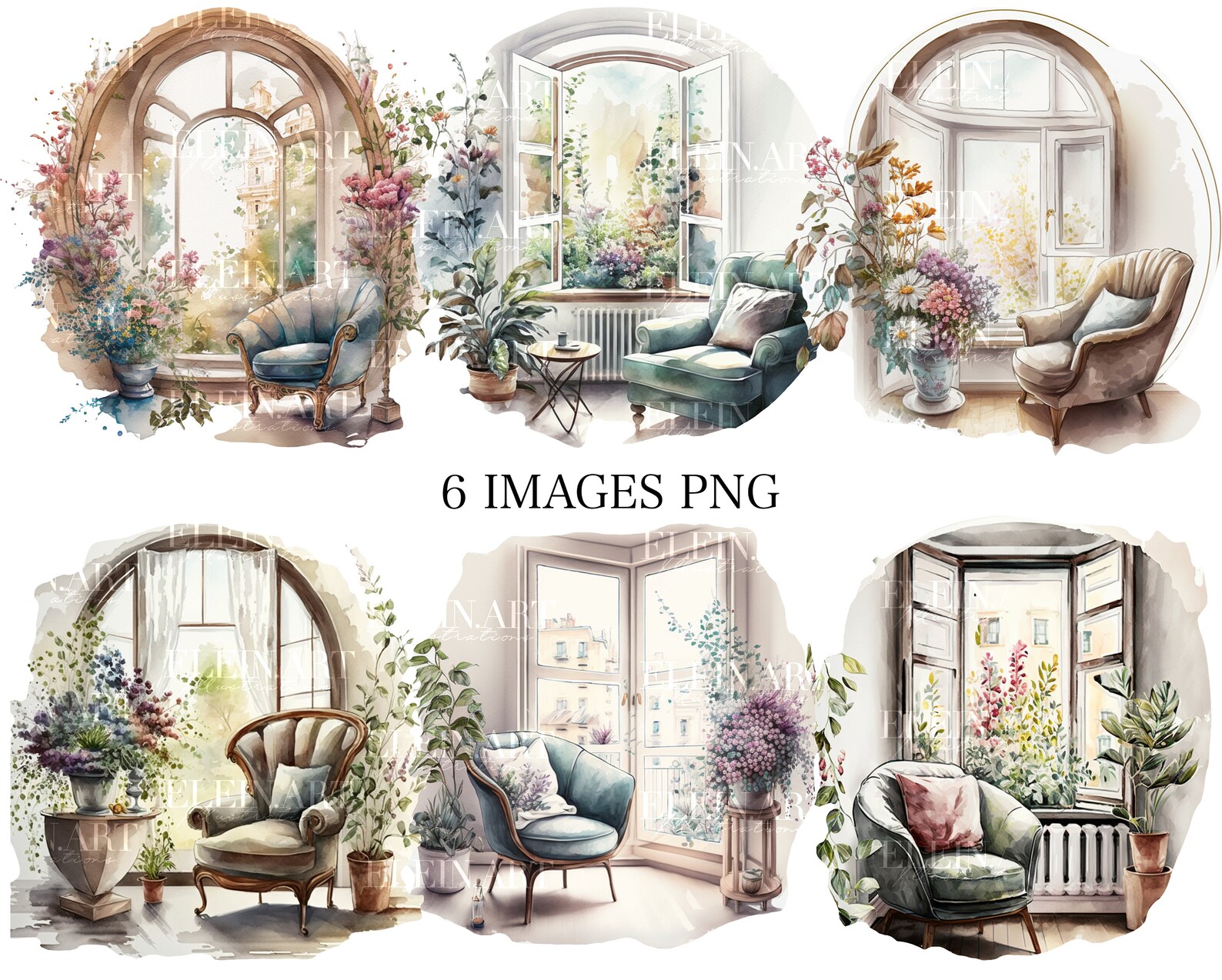 Country Store Clipart, Cozy Home Clipart, Watercolor Clipart Bundle PNG ...