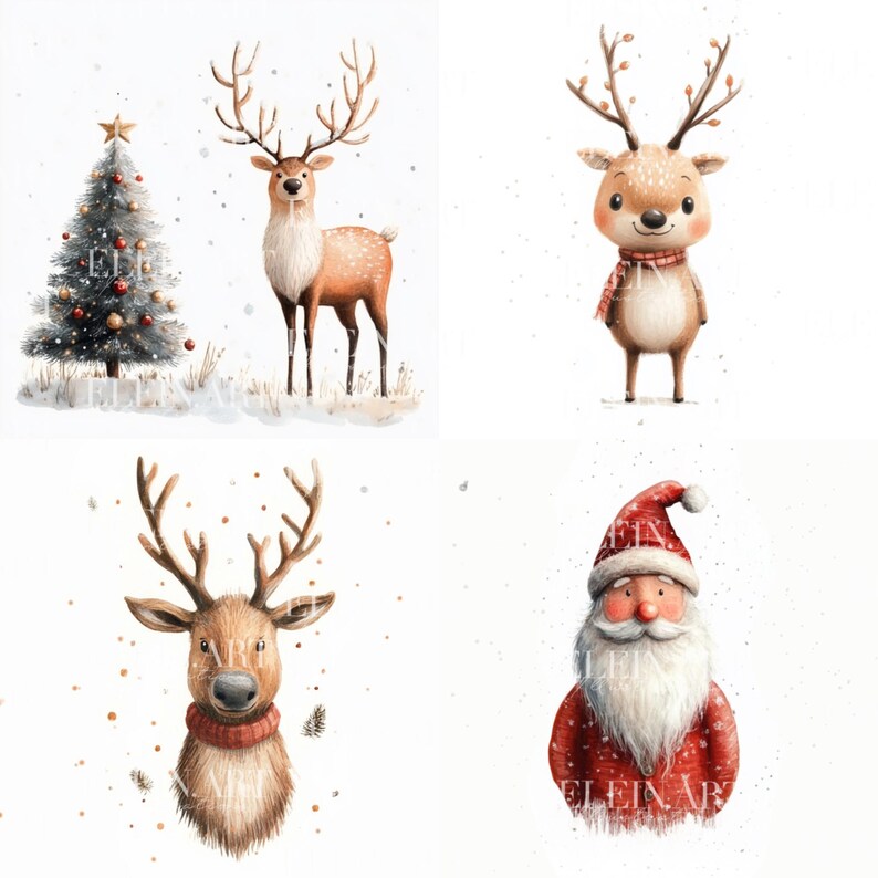 Watercolor Christmas Clipart, Christmas Deer Clipart, Santa Clipart ...
