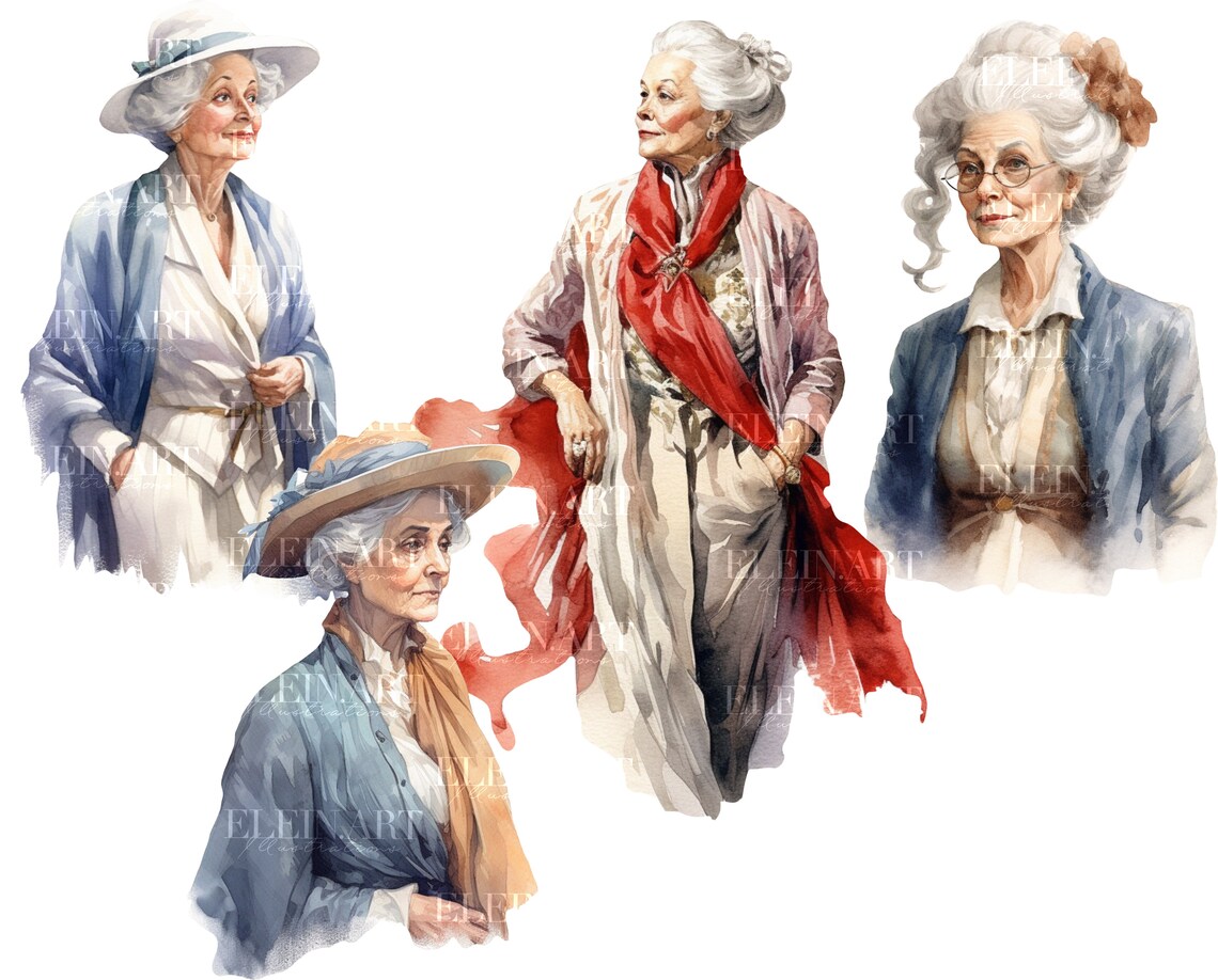 Women Clipart PNG, Lady Clipart, Old People Clipart, Old Aged Clipart, Watercolor Old Women, Old ...