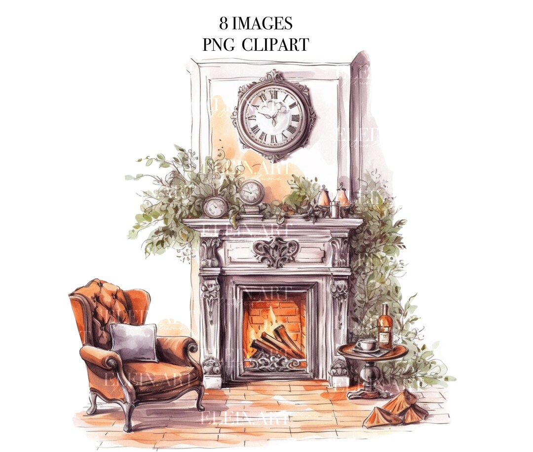 Cozy Home Clipart Village House Clipart Watercolor Interiors - Etsy