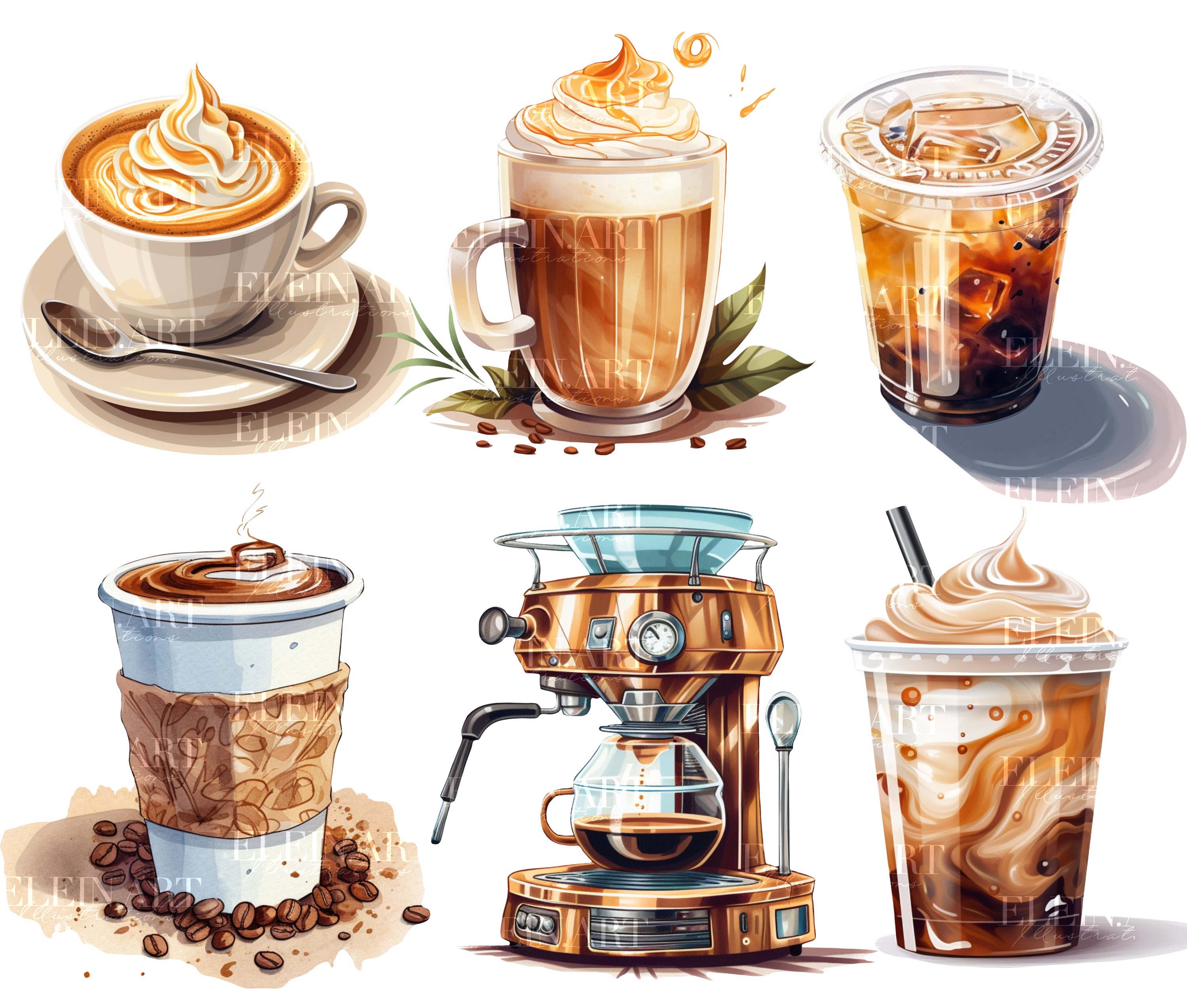 Watercolor Coffee Clipart, Coffee Drinks Clipart, Breakfast Clipart ...