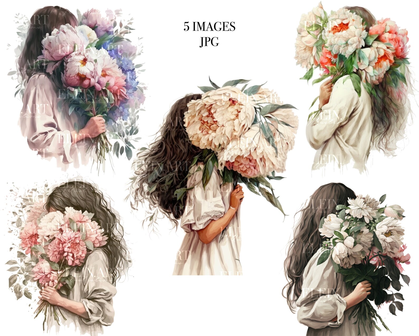 Boho Girls Clipart, Girls Printable Clipart, Digital Watercolor ...