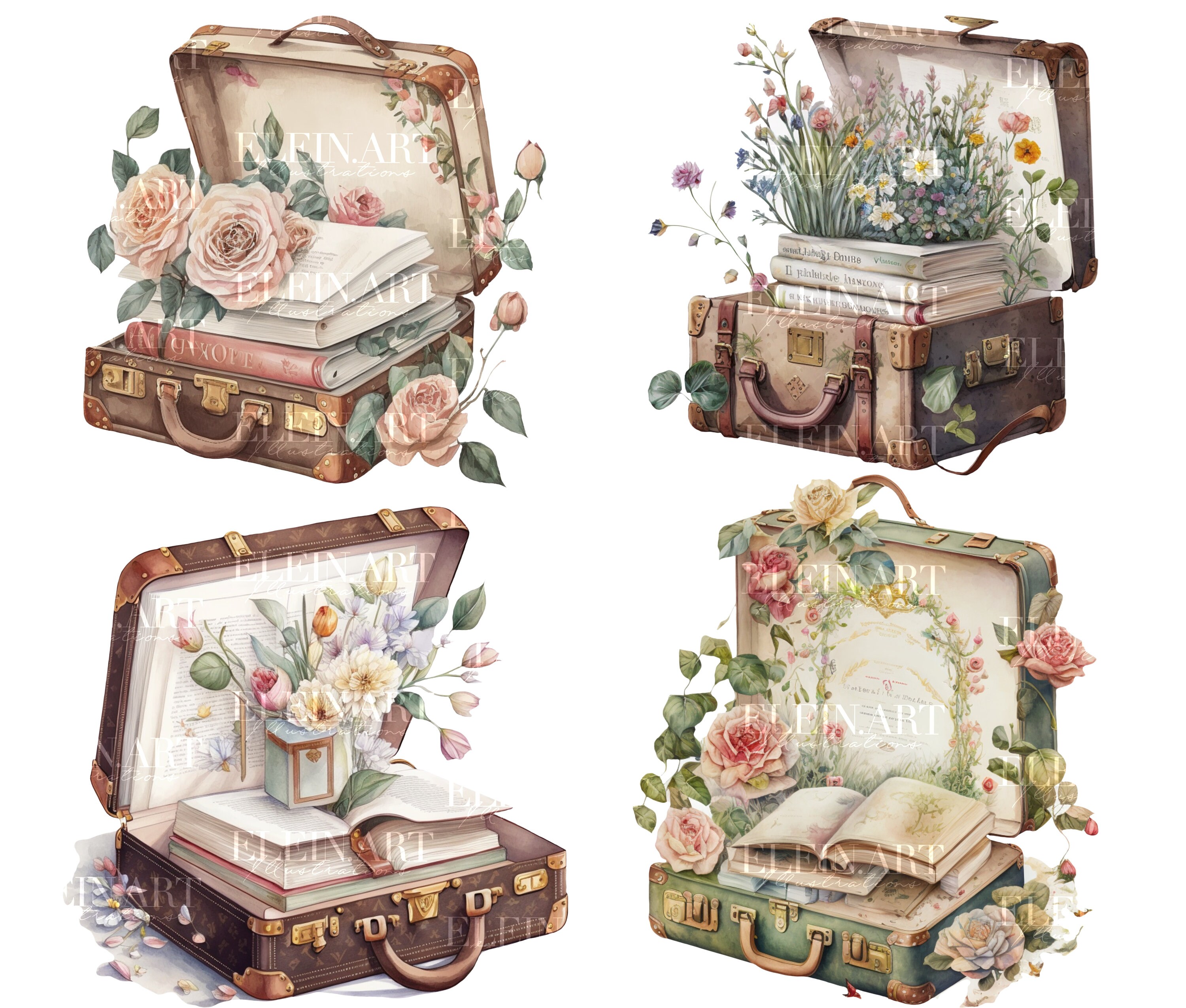 Watercolor Book Clipart, Fairy Books, Book Flower Art, Watercolor ...