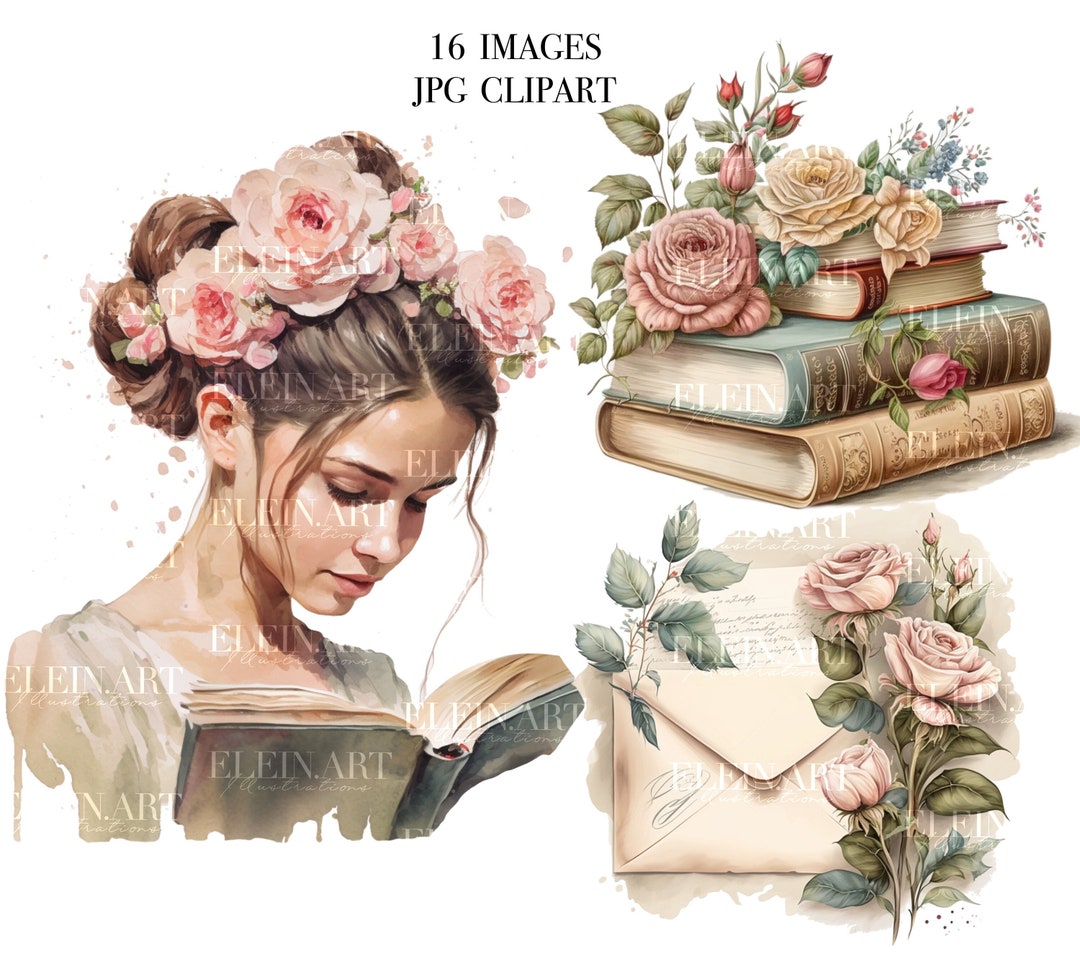 Watercolor Book Clipart Book Watercolor Flower Watercolor - Etsy