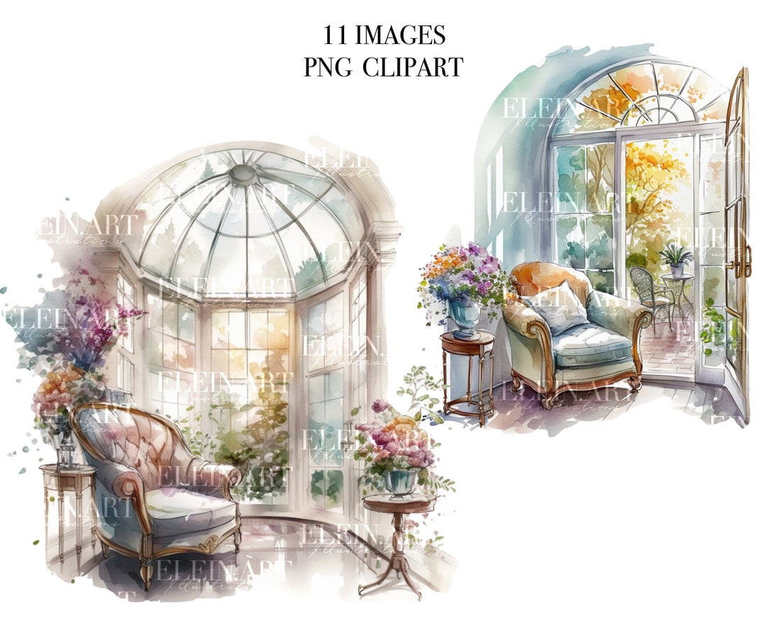 Cozy Home Clipart, Watercolor House Clipart, Watercolor Interior ...
