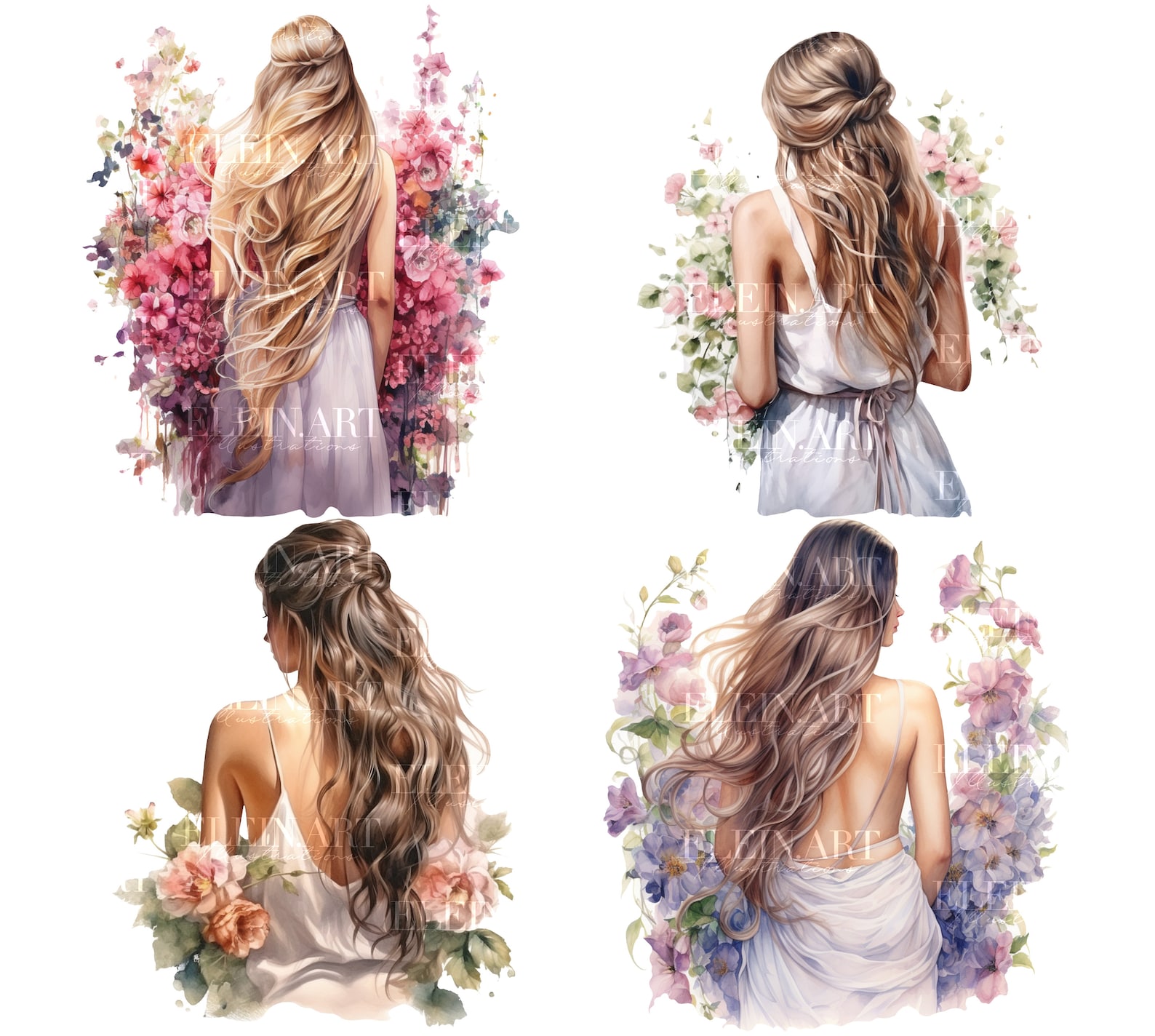 Watercolor Girl Clipart Summer Girl Watercolor Girl Flowers - Etsy