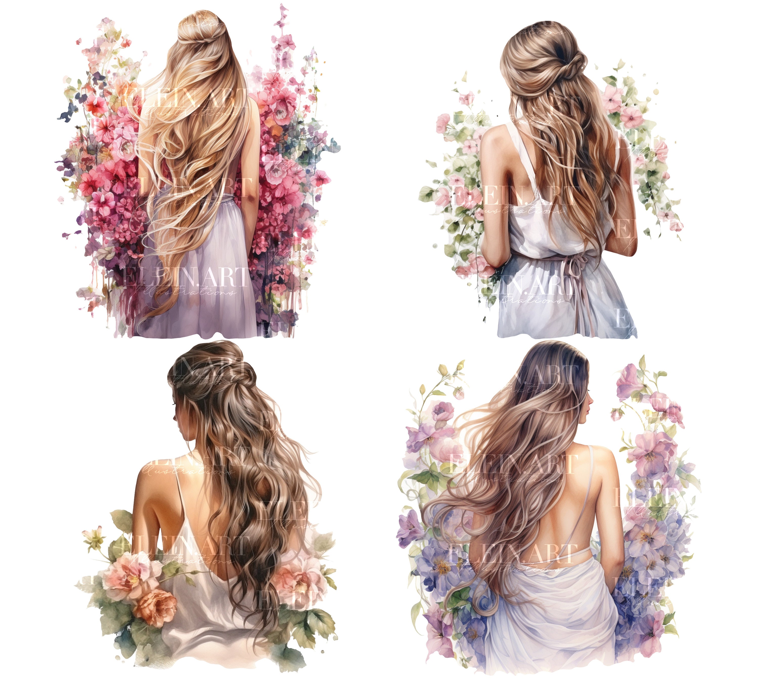 Watercolor Girl Clipart Summer Girl Watercolor Girl Flowers - Etsy