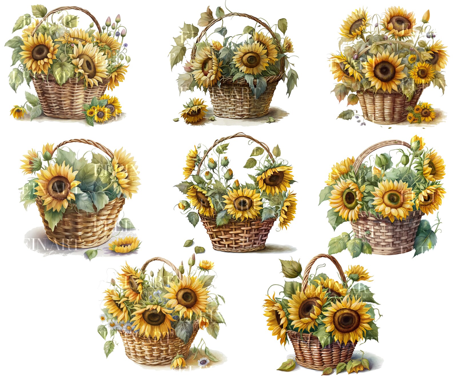 Watercolor Sunflowers Clipart Sunflower Floral Bouquets - Etsy