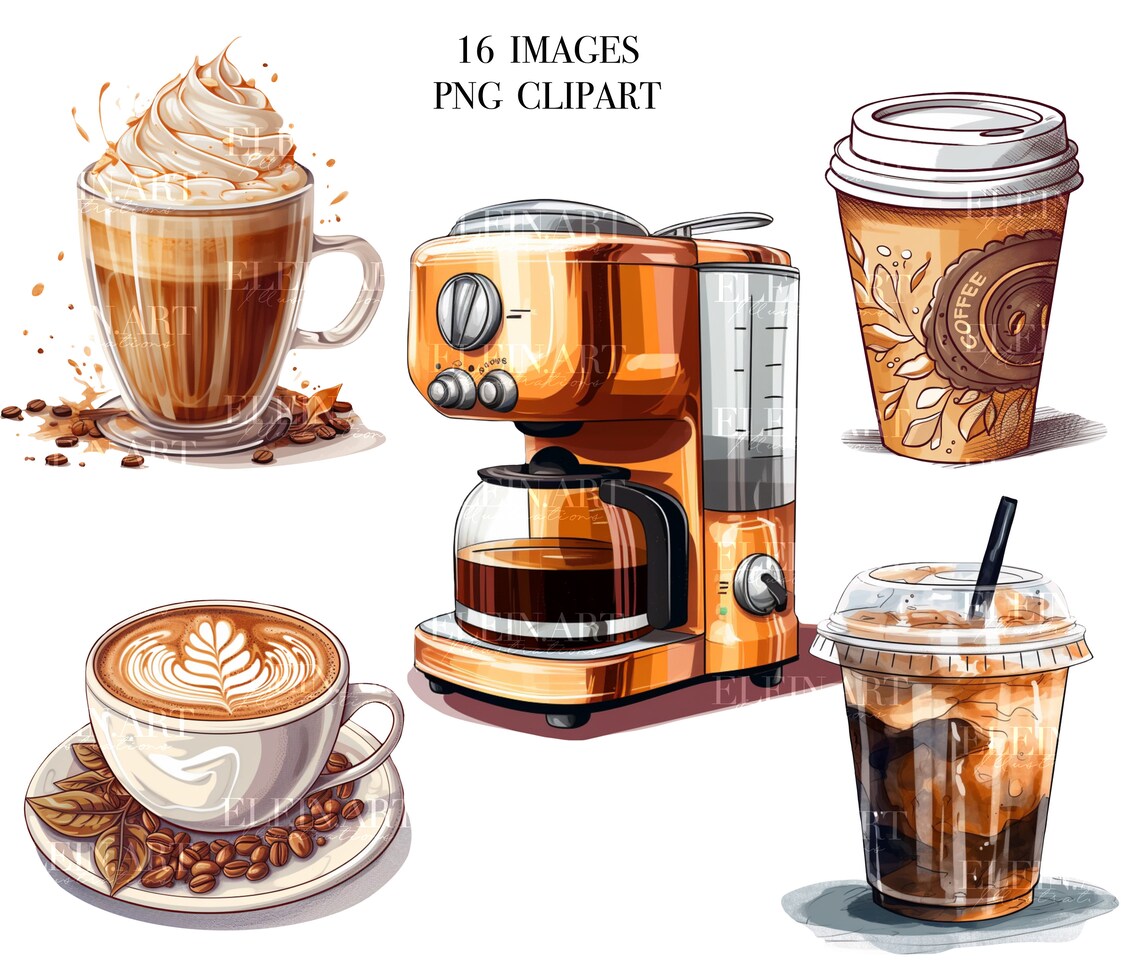 Watercolor Coffee Clipart, Coffee Drinks Clipart, Breakfast Clipart ...