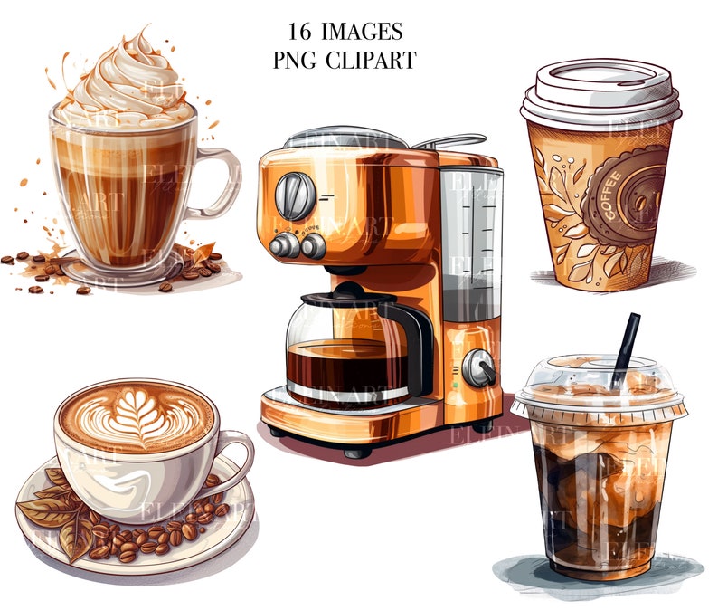 Watercolor Coffee Clipart, Coffee Drinks Clipart, Breakfast Clipart ...