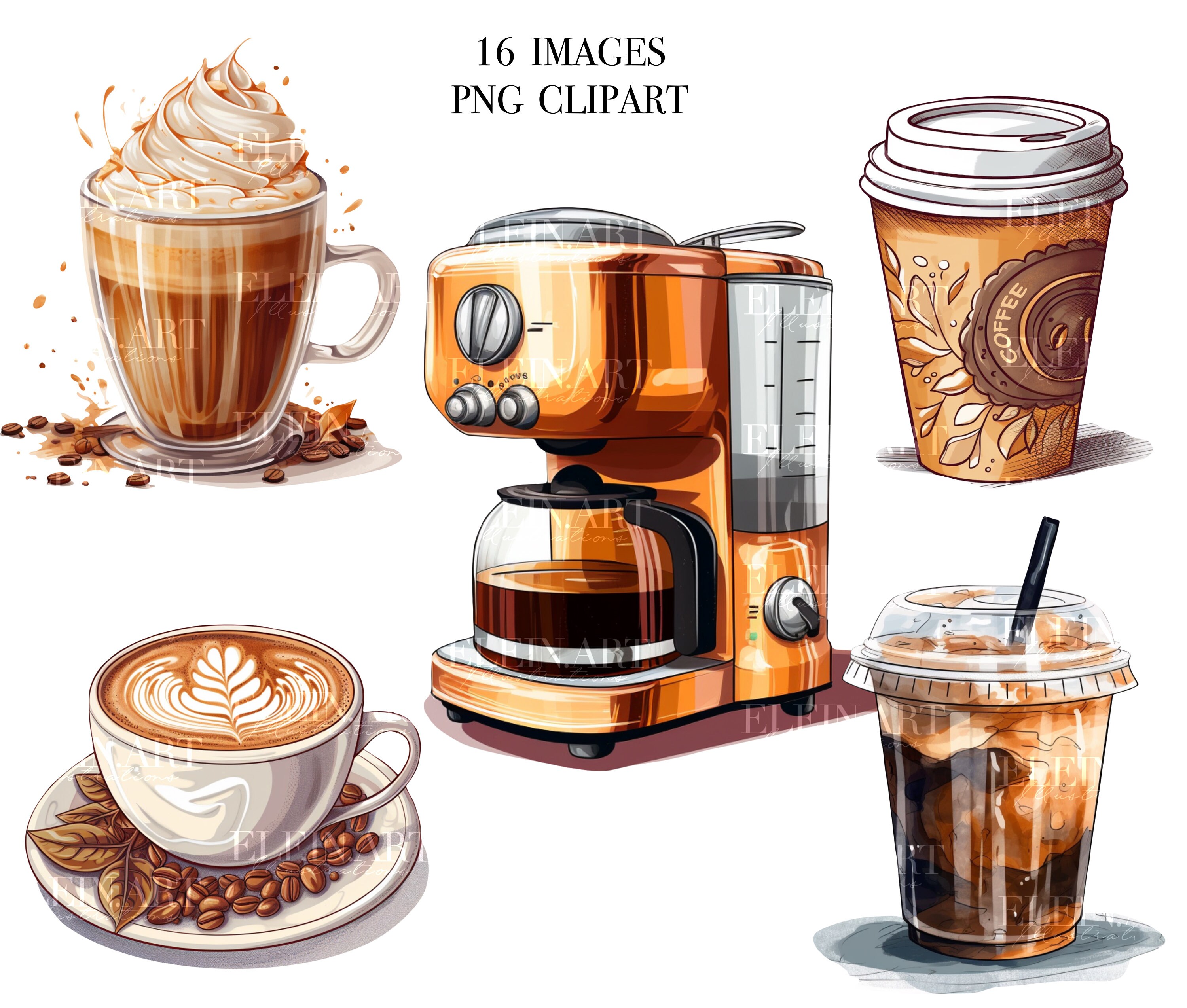 Watercolor Coffee Clipart, Coffee Drinks Clipart, Breakfast Clipart ...