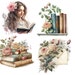 Watercolor Book Clipart, Book Watercolor Flower, Watercolor Library ...