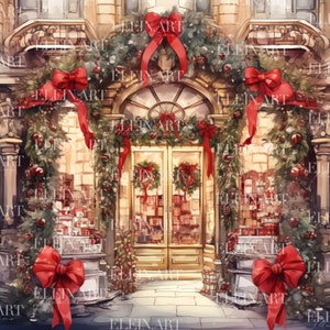 Watercolor Christmas Clipart, Christmas Village, Christmas Shop Clipart ...