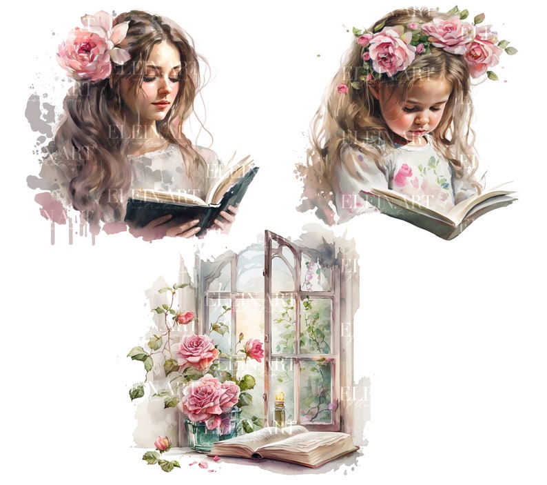 Watercolor Book Clipart Book Watercolor Flower Watercolor - Etsy