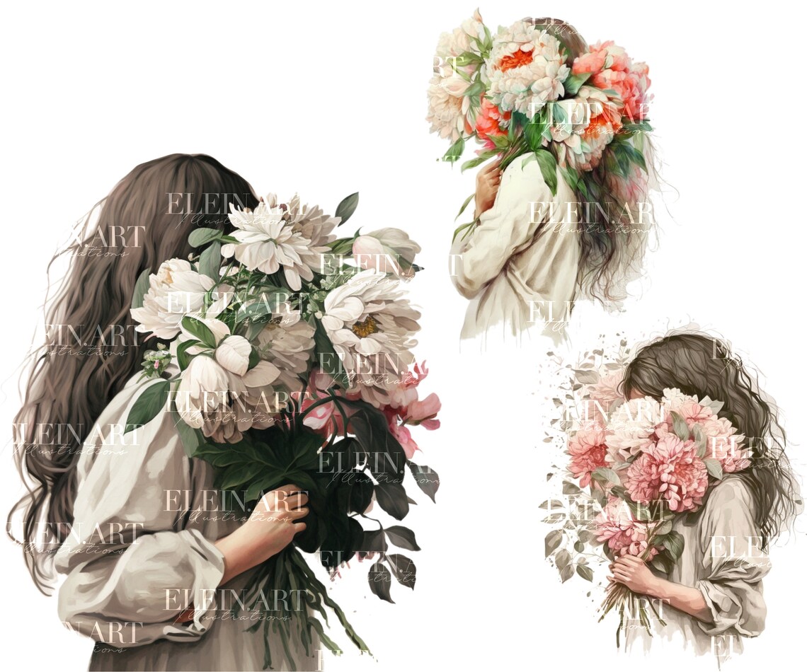 Boho Girls Clipart, Girls Printable Clipart, Digital Watercolor ...