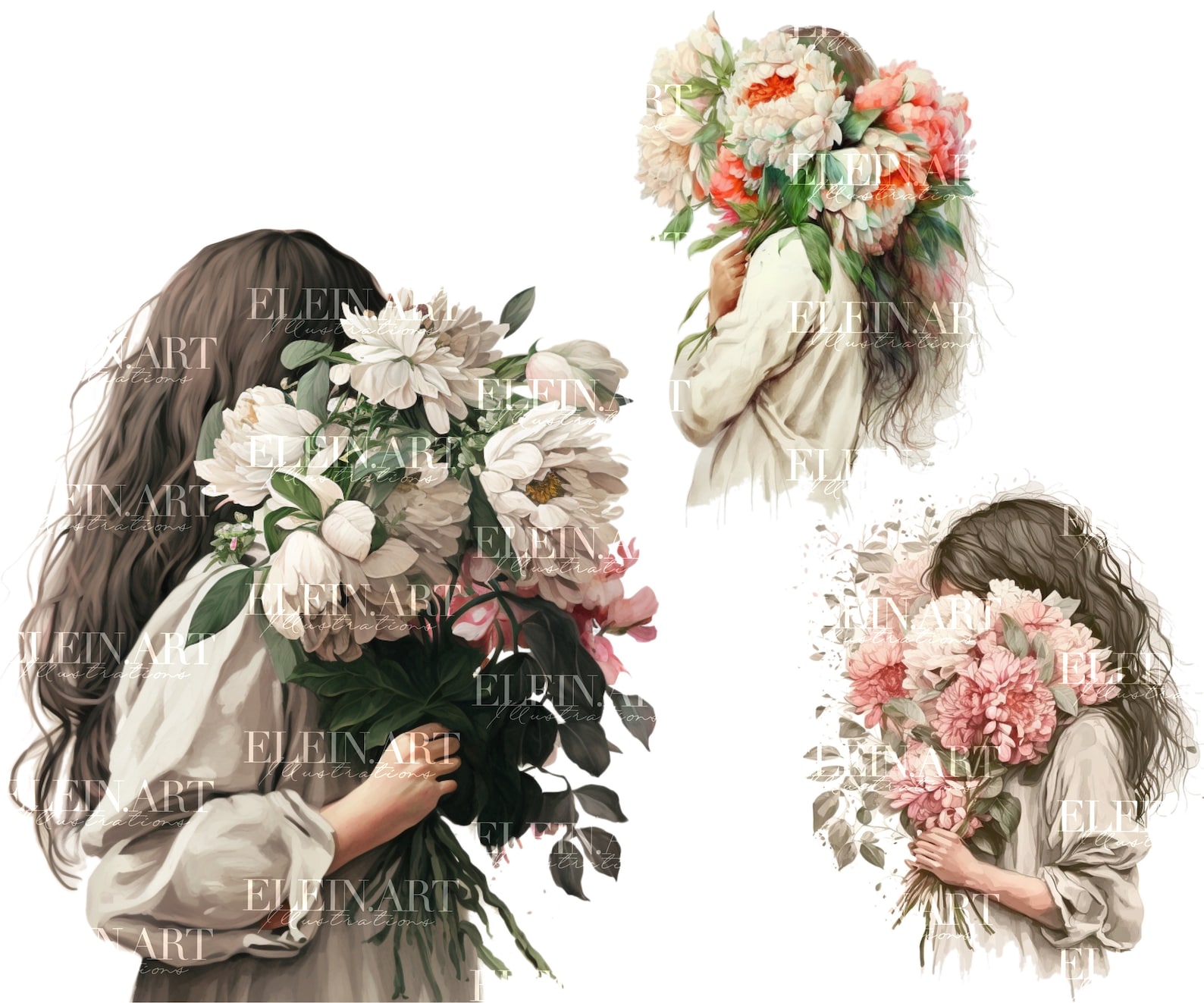 Boho Girls Clipart, Girls Printable Clipart, Digital Watercolor ...