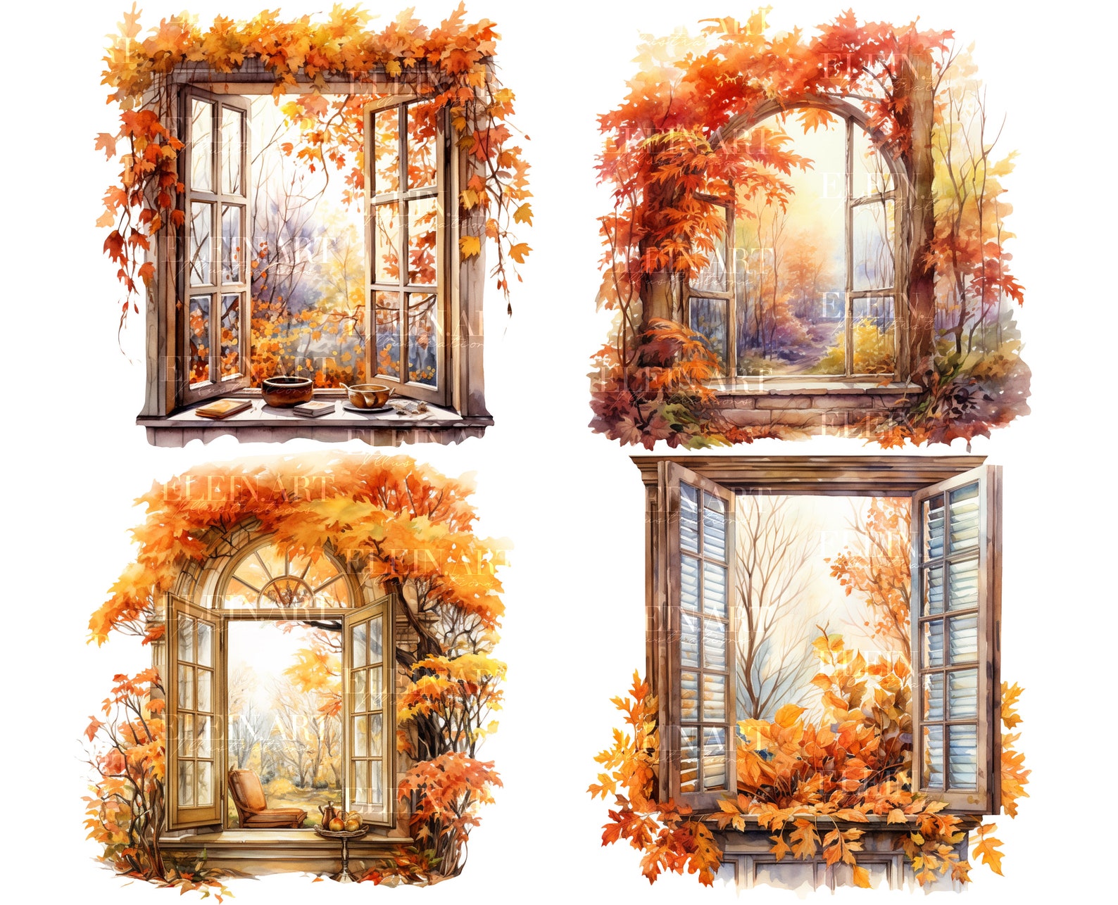 Autumn Window Clipart, Autumn Clipart, Window Watercolor, Autumn ...