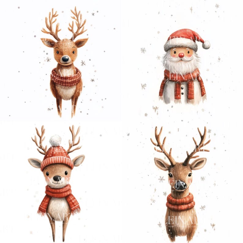Watercolor Christmas Clipart, Christmas Deer Clipart, Santa Clipart ...