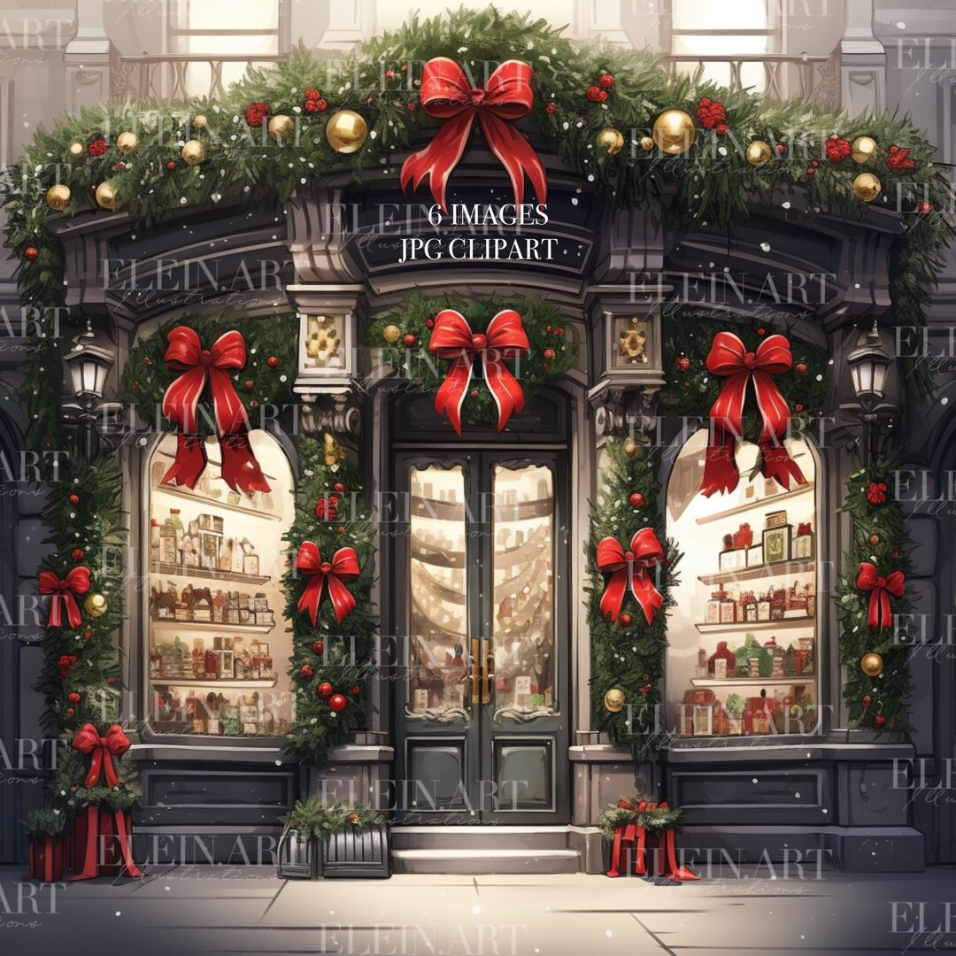 Watercolor Christmas Clipart, Christmas Village, Christmas Shop Clipart ...