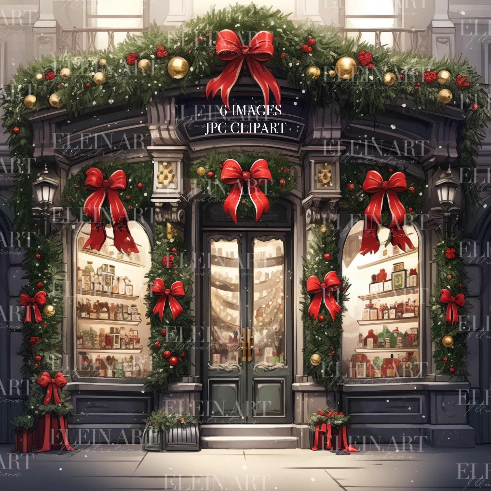 Watercolor Christmas Clipart, Christmas Village, Christmas Shop Clipart ...