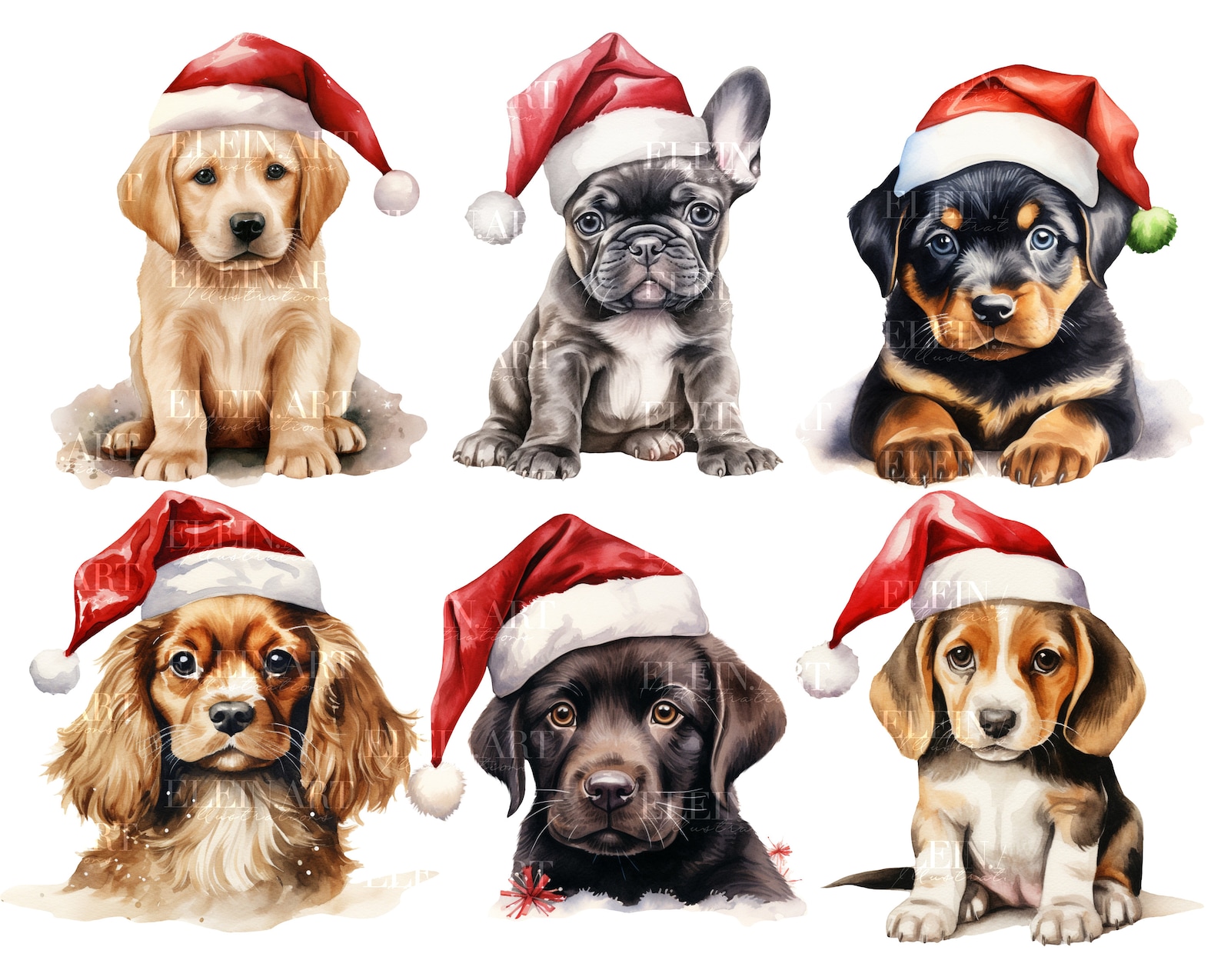 Christmas Puppies Clipart, Christmas Baby Dogs, Watercolor Puppy ...
