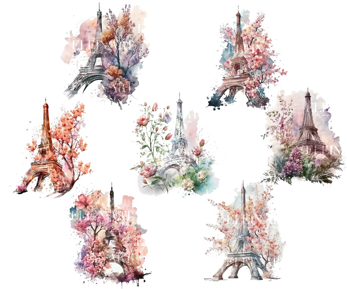 Eiffel Tower Clipart, Eiffel Tower Illustration, Paris Floral ...