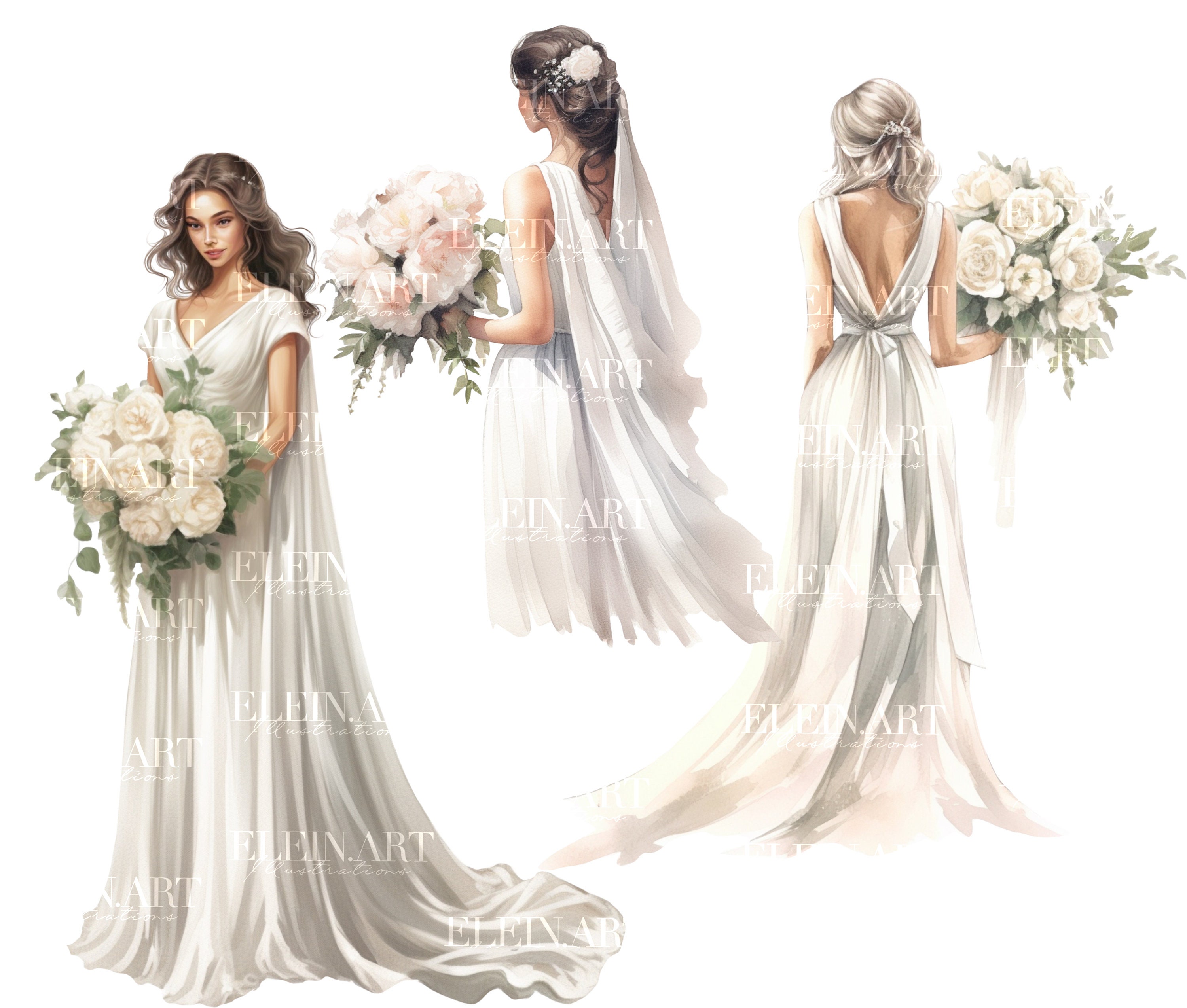 Watercolor Bride, Bride Clipart, Bride Digital Design, Floral Bride ...