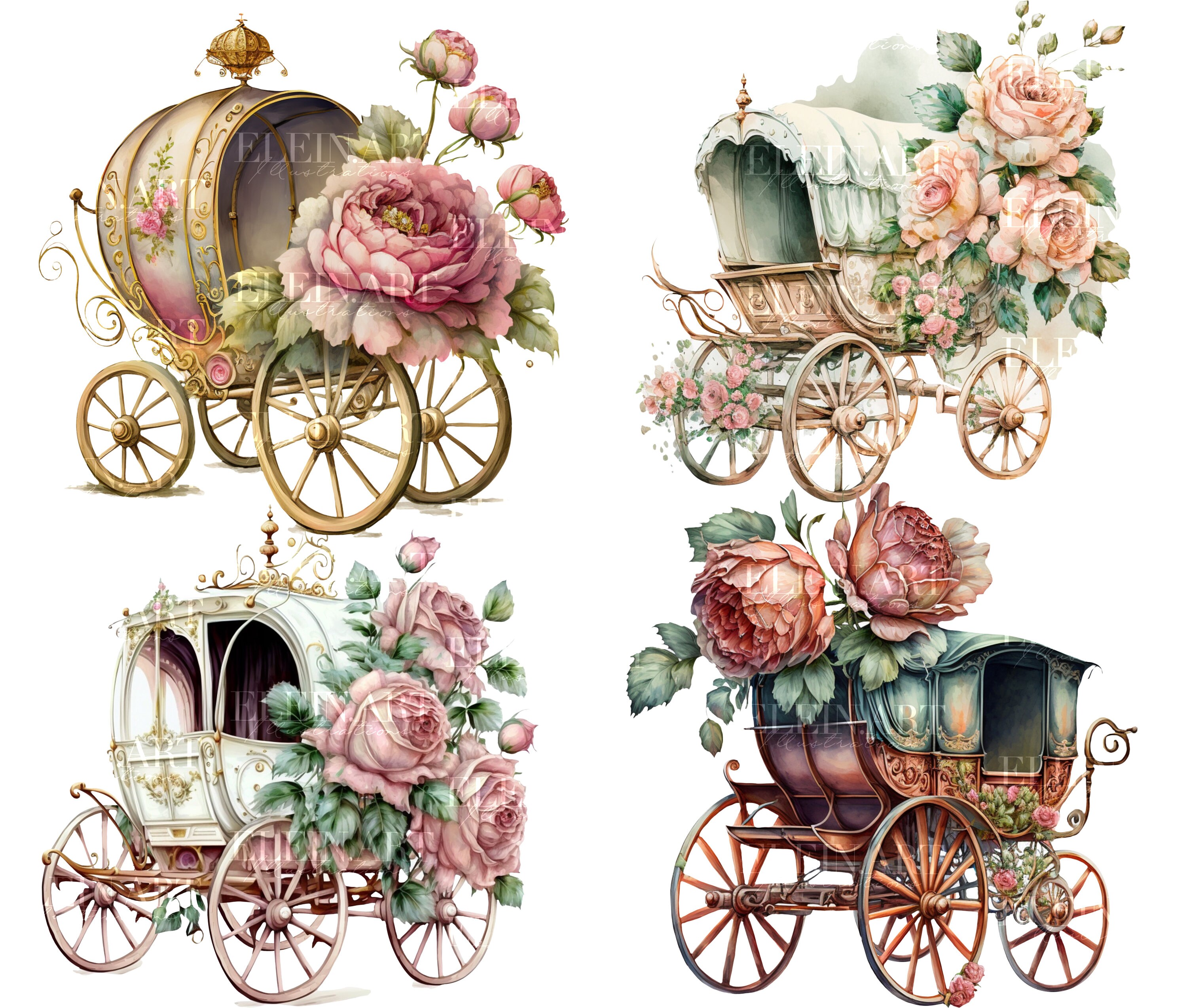 Watercolor Carriage Clipart Baby Girl Watercolor Princess - Etsy