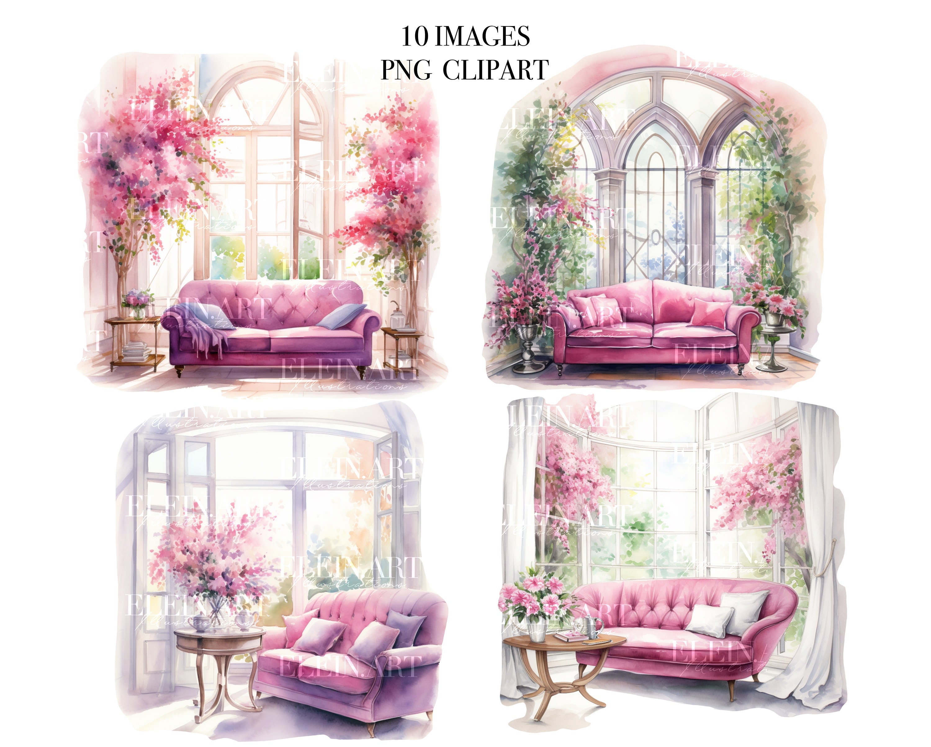 Cozy Home Clipart, Watercolor House Clipart, Living Room Clipart, Cozy ...