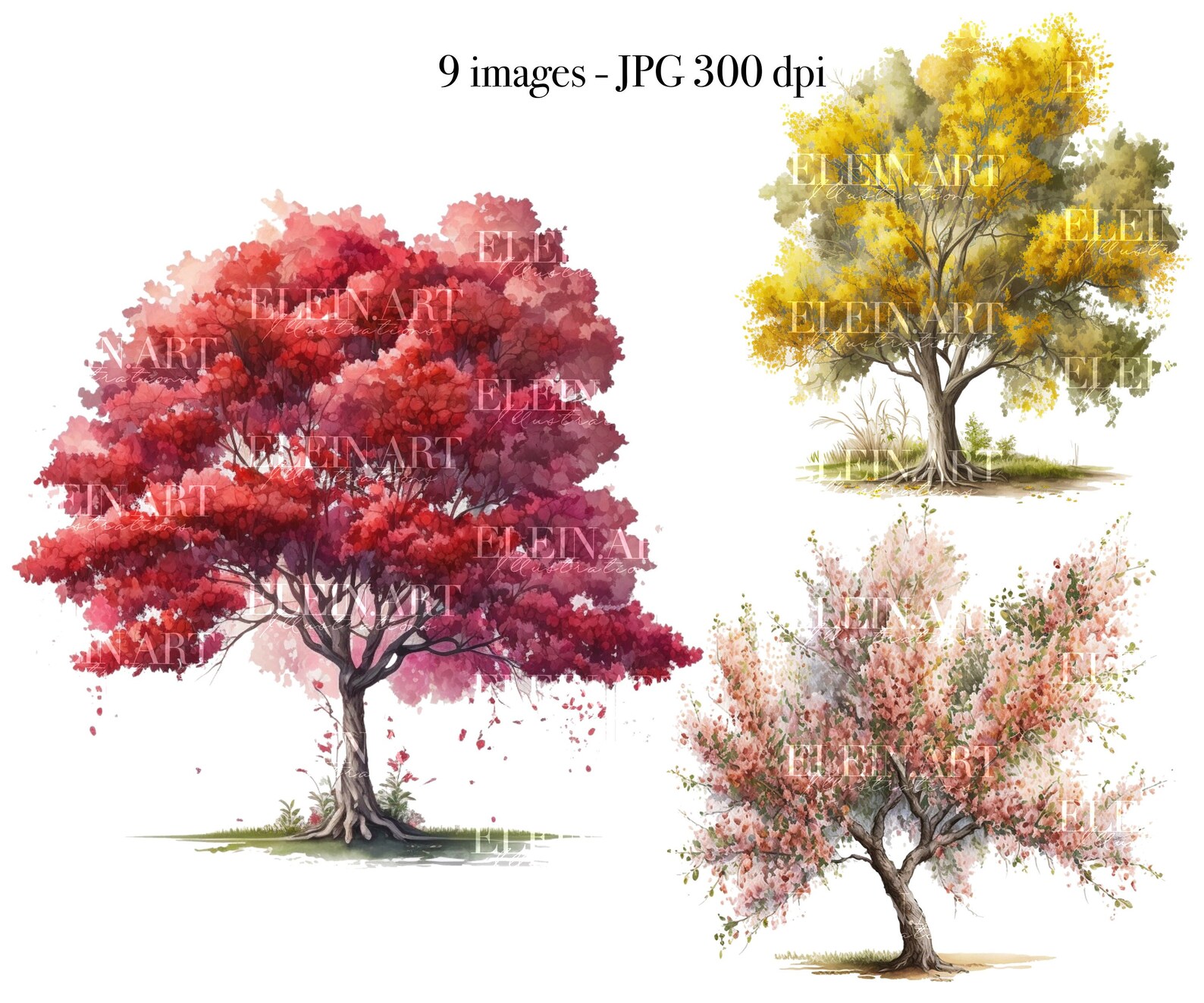 Spring Tree Clipart, Cherry Blossom Tree, Tree Watercolor Clipart, Tree ...