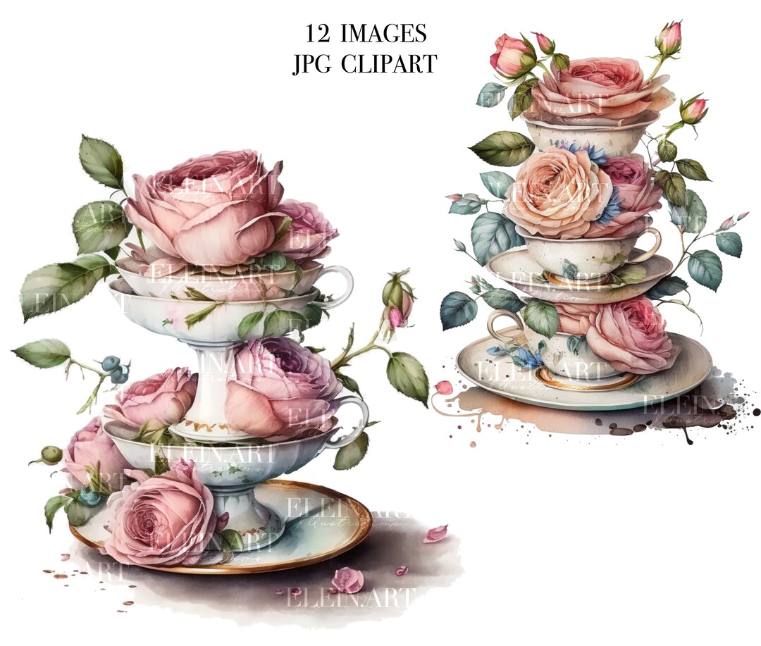 Watercolor Teacup Clipart, Watercolor Tea Party Clipart, Digital Teacup ...