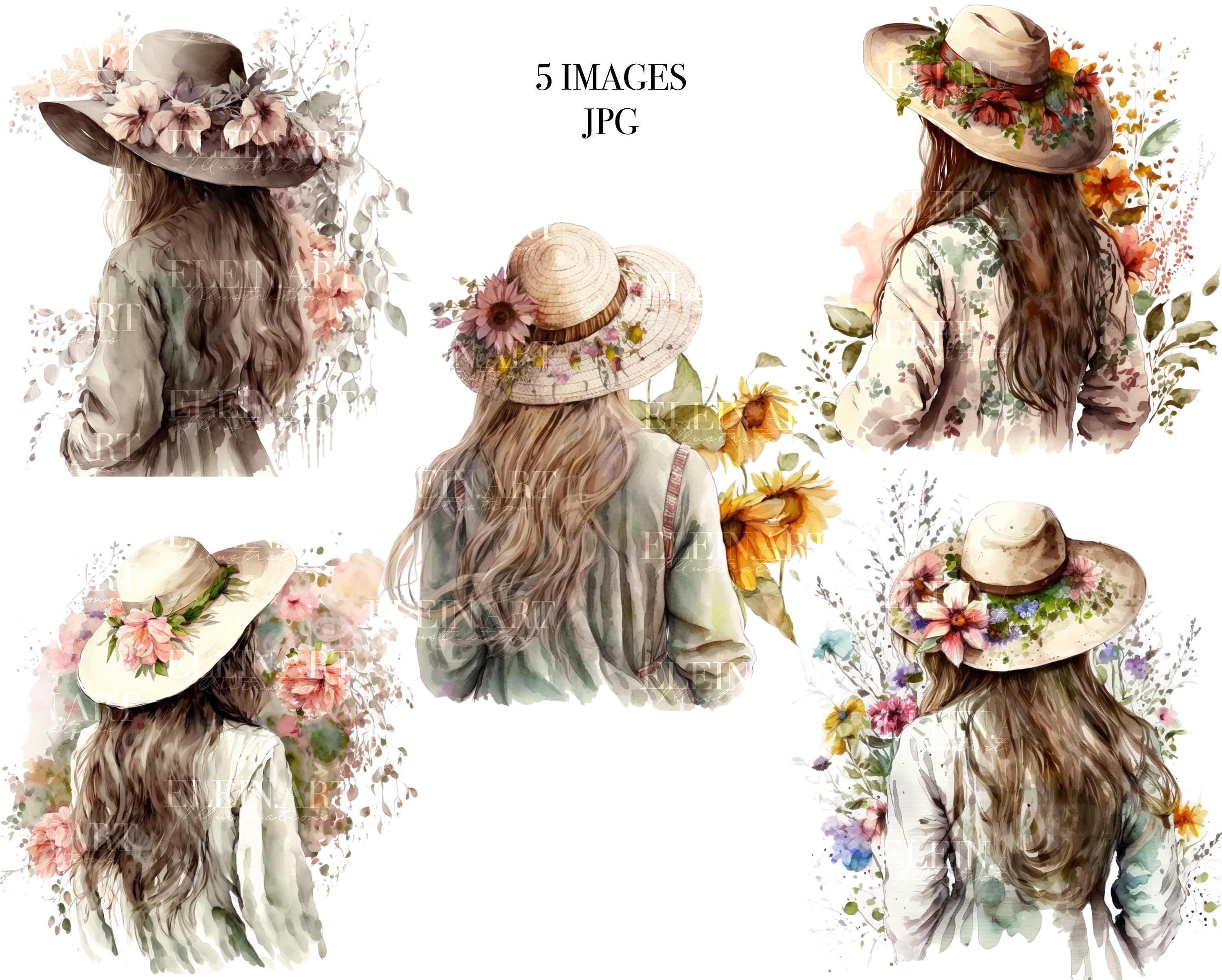 Country Girl Watercolor, Boho Girls Clipart, Digital Watercolor ...