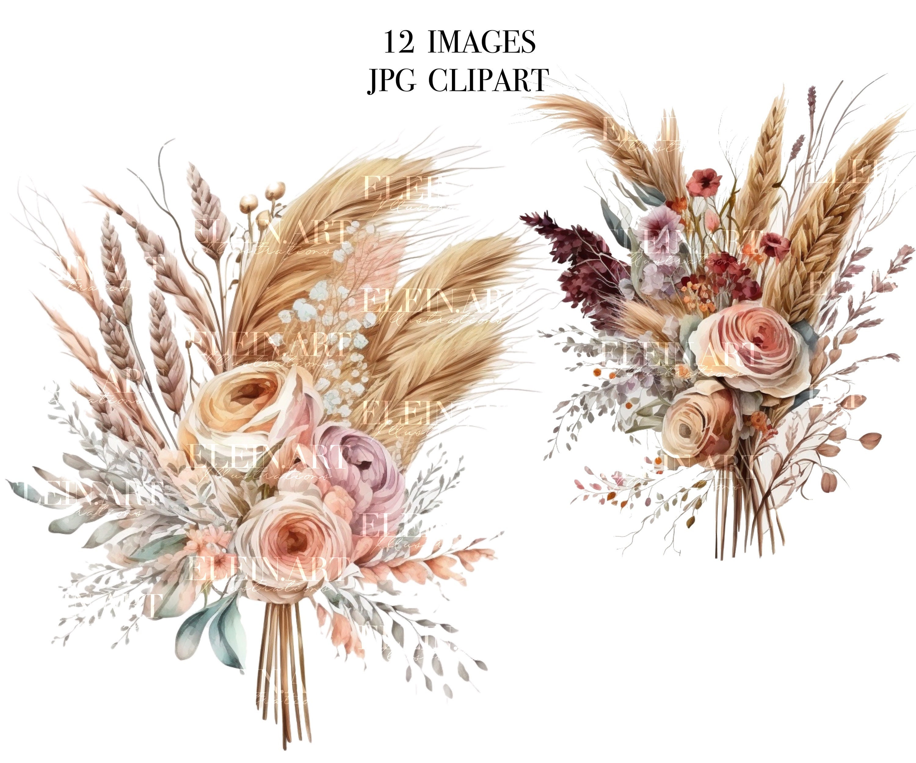 Watercolor Boho Floral Bouquet, Boho Floral Images, Boho Flowers ...