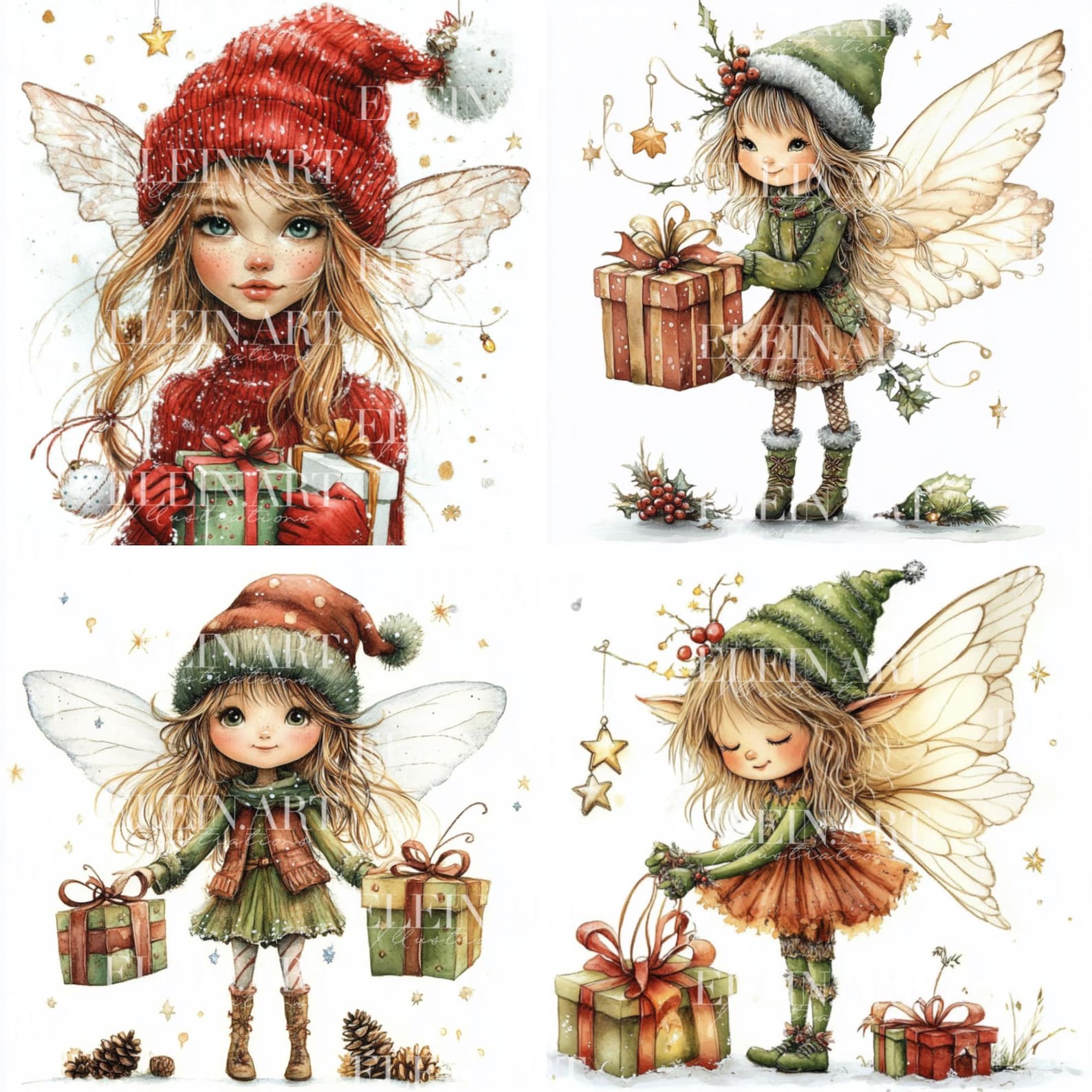 Christmas Fairy Clipart, Christmas Clipart, Watercolor Christmas, Santa ...