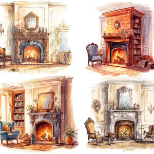 Cozy Home Clipart, Village House Clipart, Watercolor Interiors Clipart ...