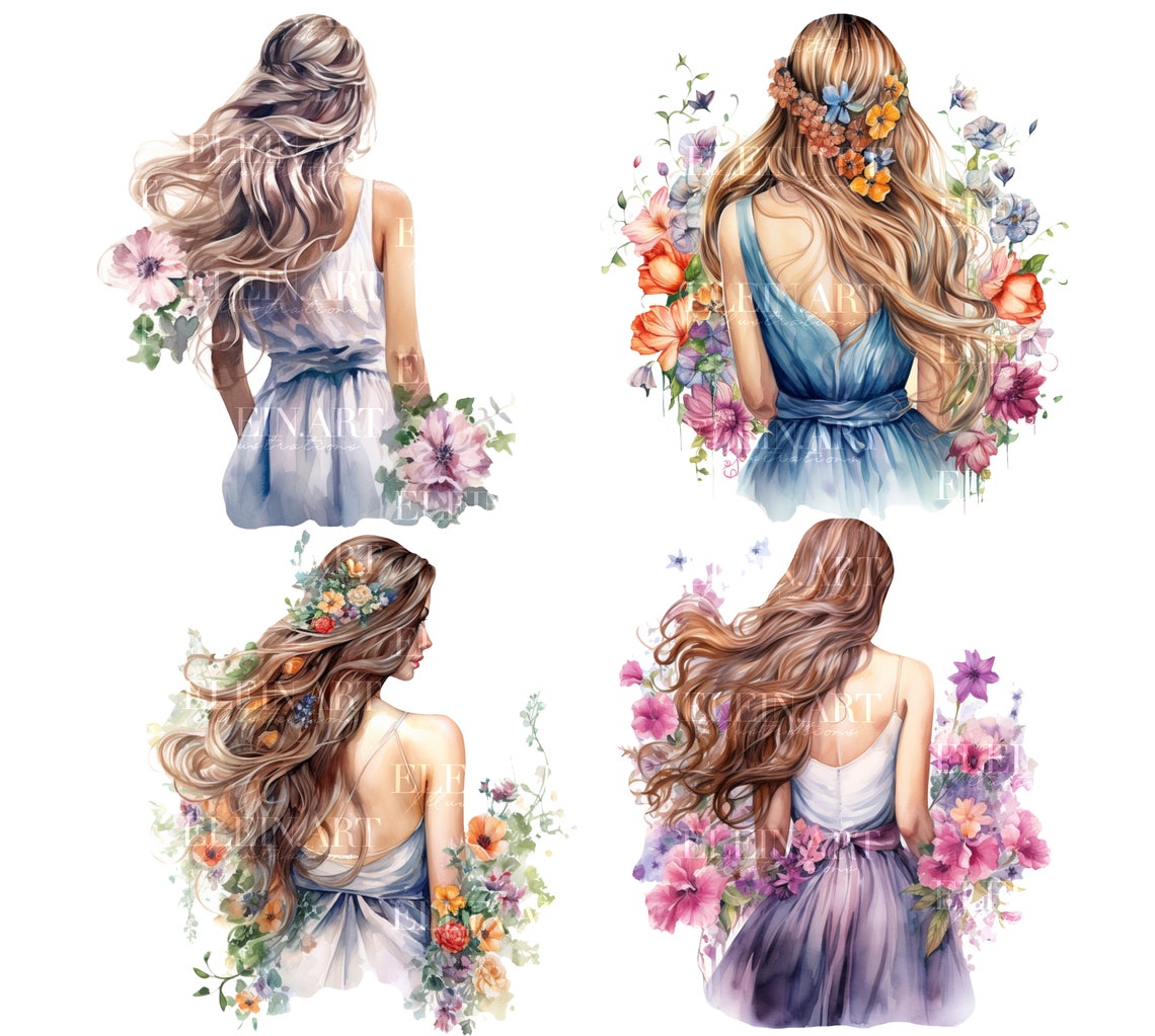 Watercolor Girl Clipart Summer Girl Watercolor Girl Flowers - Etsy