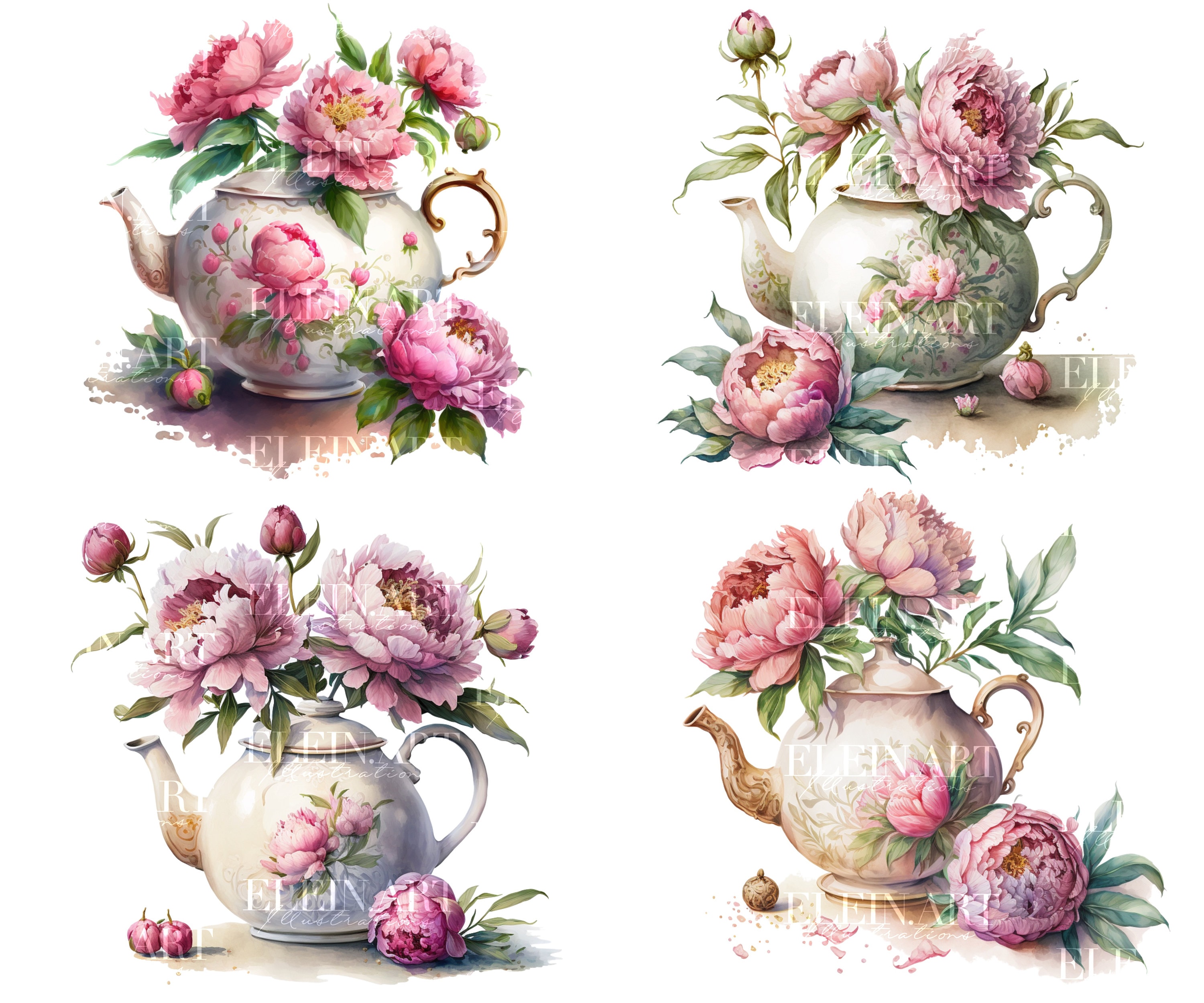 Watercolor Tea Party Clipart, Digital Cup of Tea Printable, Teapot ...