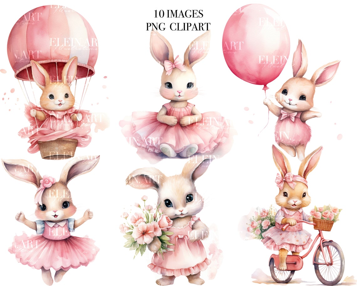 Watercolor Bunny Clipart, Watercolor Easter Clipart, Rabbit Clipart ...