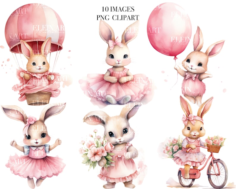 Watercolor Bunny Clipart, Watercolor Easter Clipart, Rabbit Clipart ...