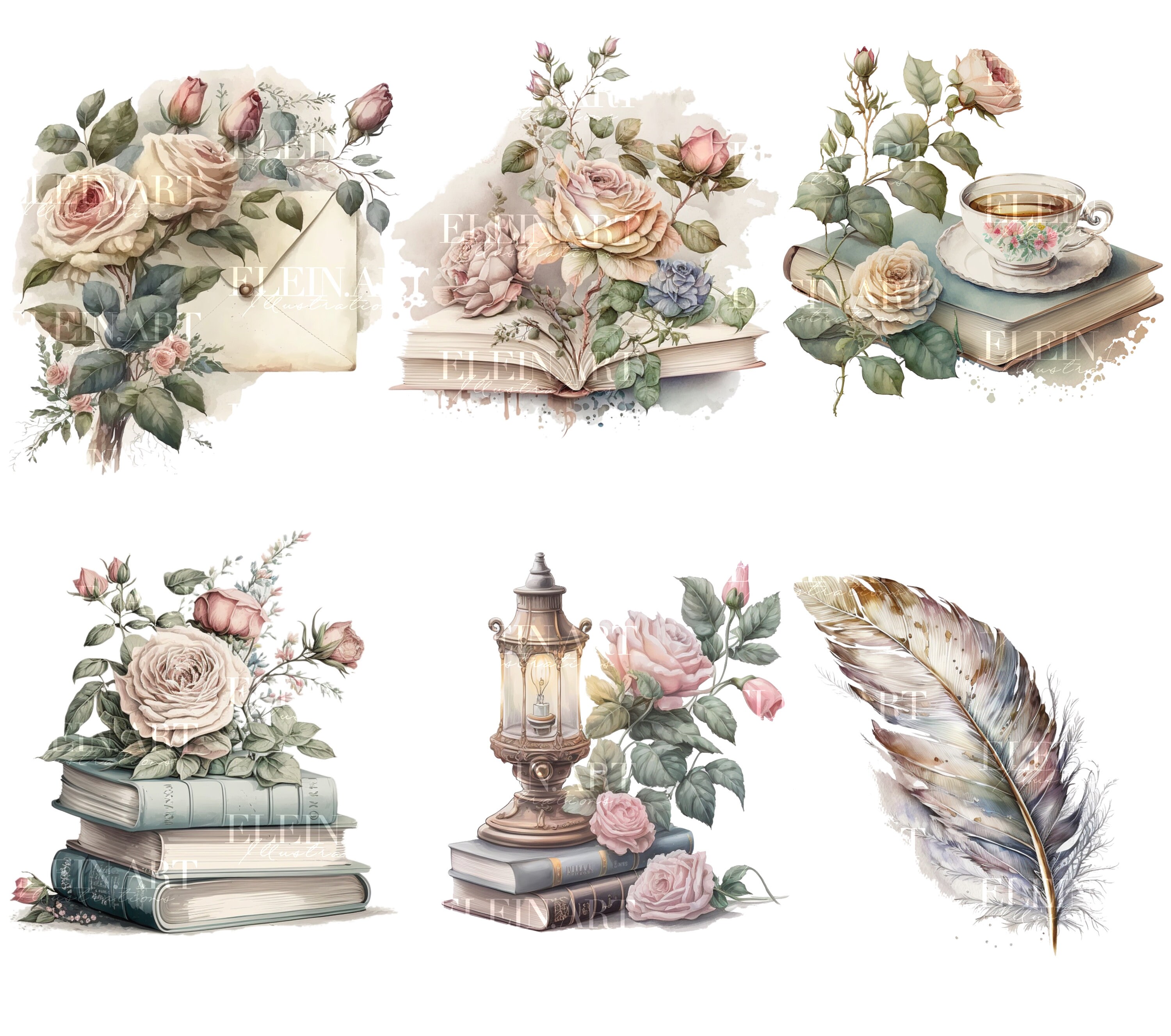 Watercolor Book Clipart Book Watercolor Flower Watercolor - Etsy