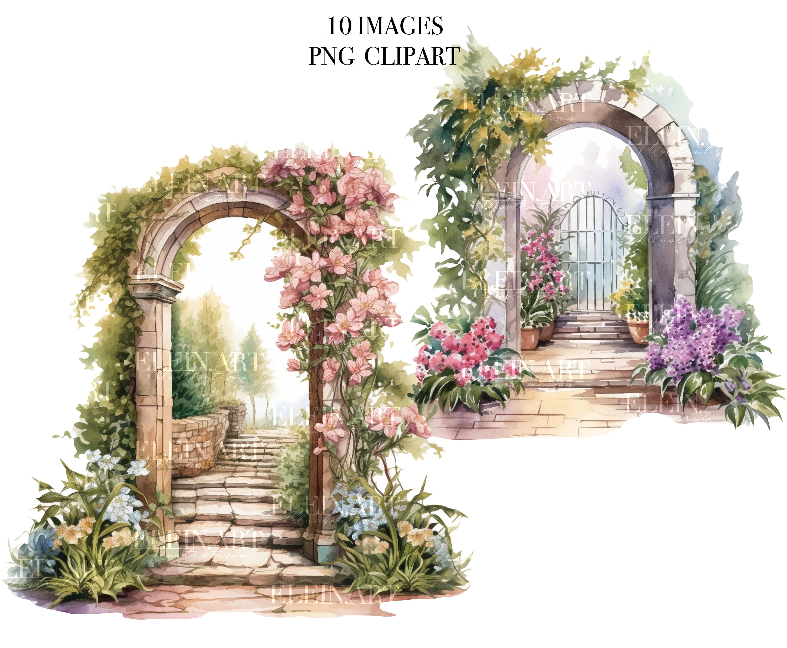 Watercolor Garden Clipart, Garden Flowers Clipart, Secret Garden ...
