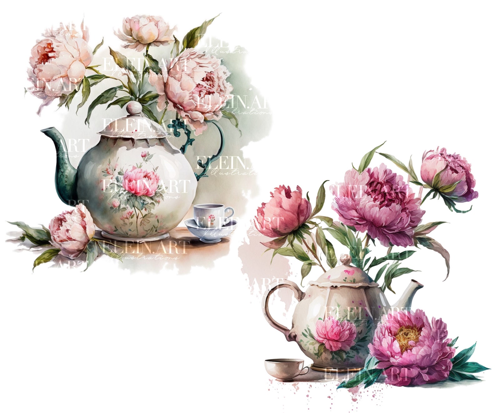 Watercolor Tea Party Clipart, Digital Cup of Tea Printable, Teapot ...