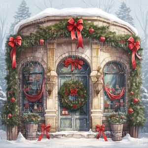 Watercolor Christmas Clipart, Christmas Village, Christmas Shop Clipart ...