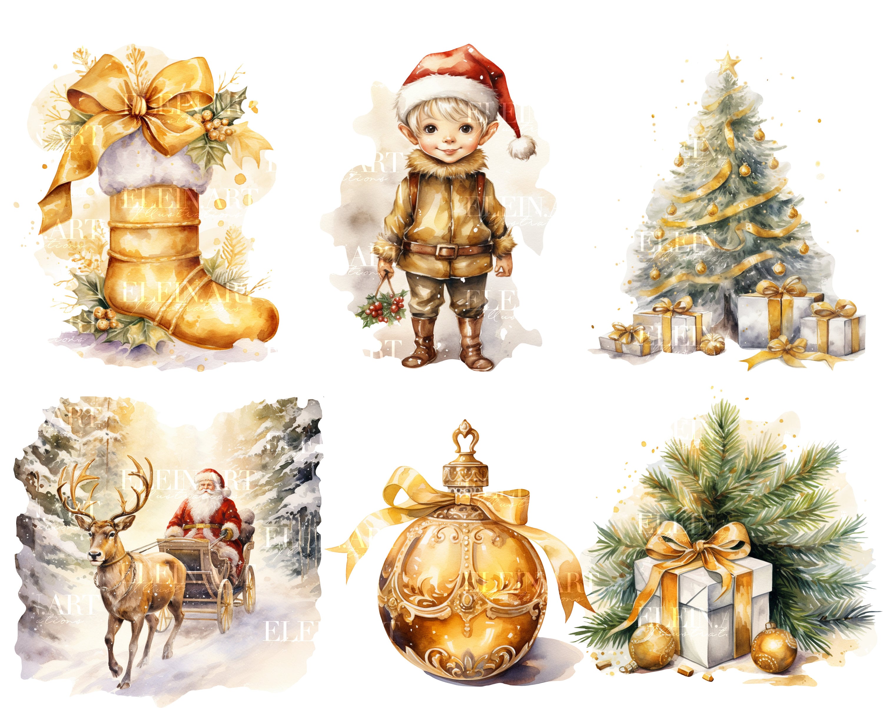 Watercolor Christmas Clipart PNG, Christmas Bundle Clipart, Christmas ...