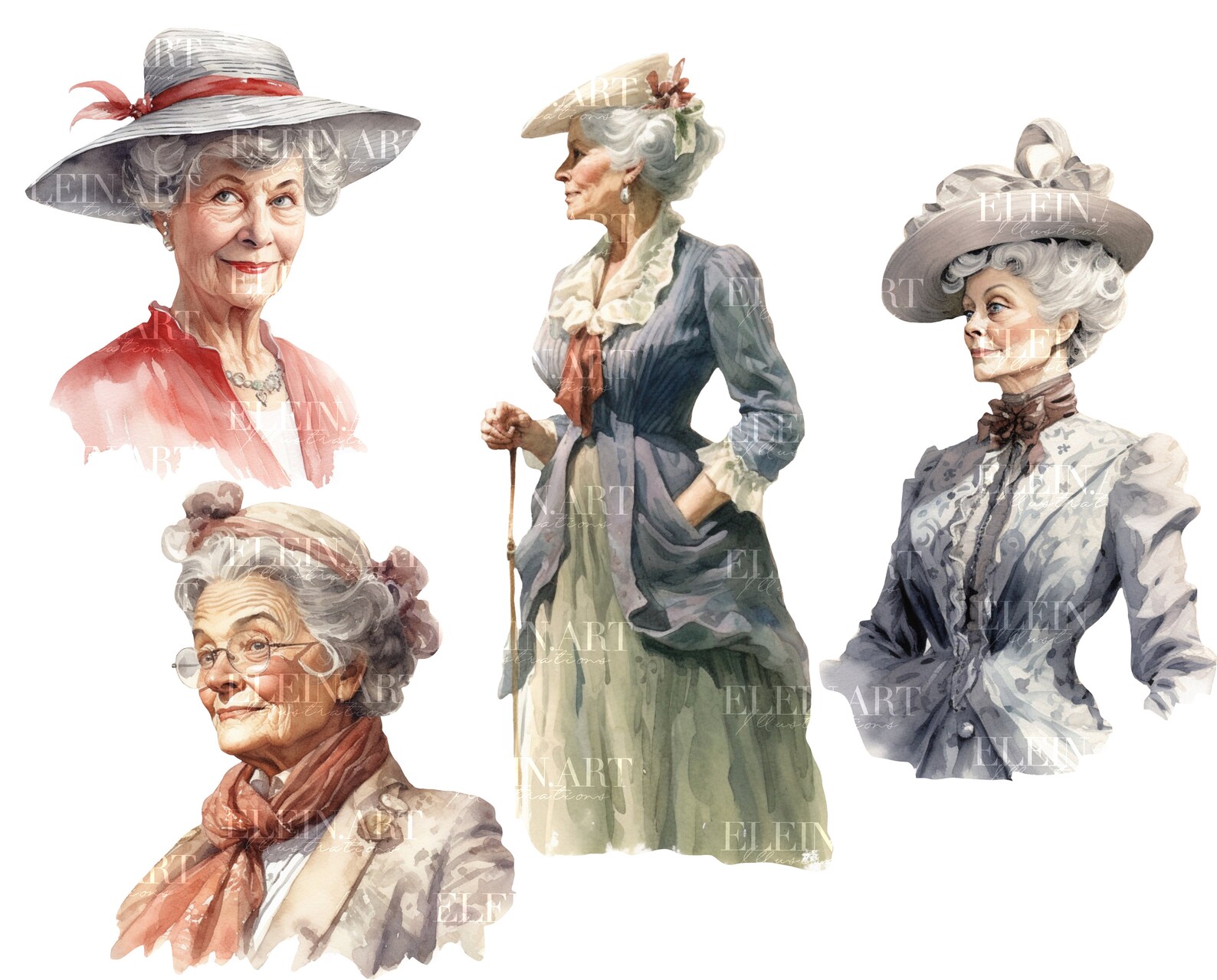 Women Clipart PNG, Lady Clipart, Old People Clipart, Old Aged Clipart, Watercolor Old Women, Old ...