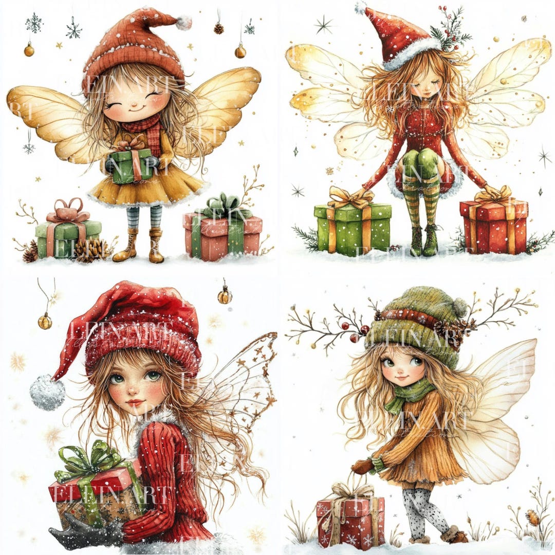 Christmas Fairy Clipart, Christmas Clipart, Watercolor Christmas, Santa ...